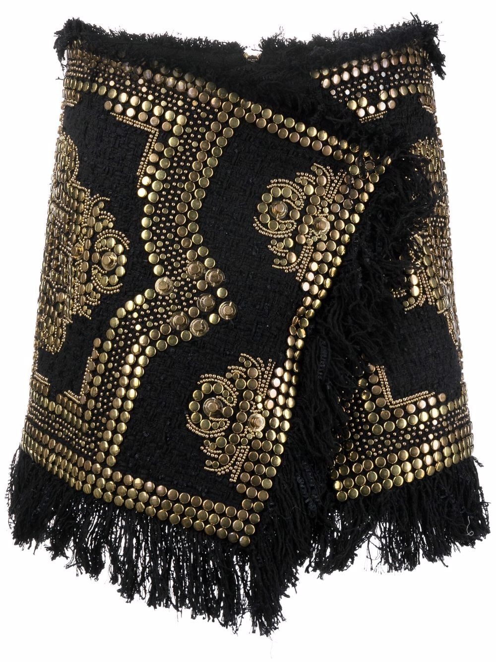 BALMAIN All Over Studded Embroidered Tweed Skirt