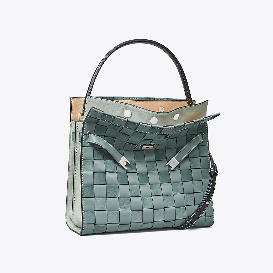 Tory Burch Lee Radziwill Woven Double Bag In Arctic - 37% Off