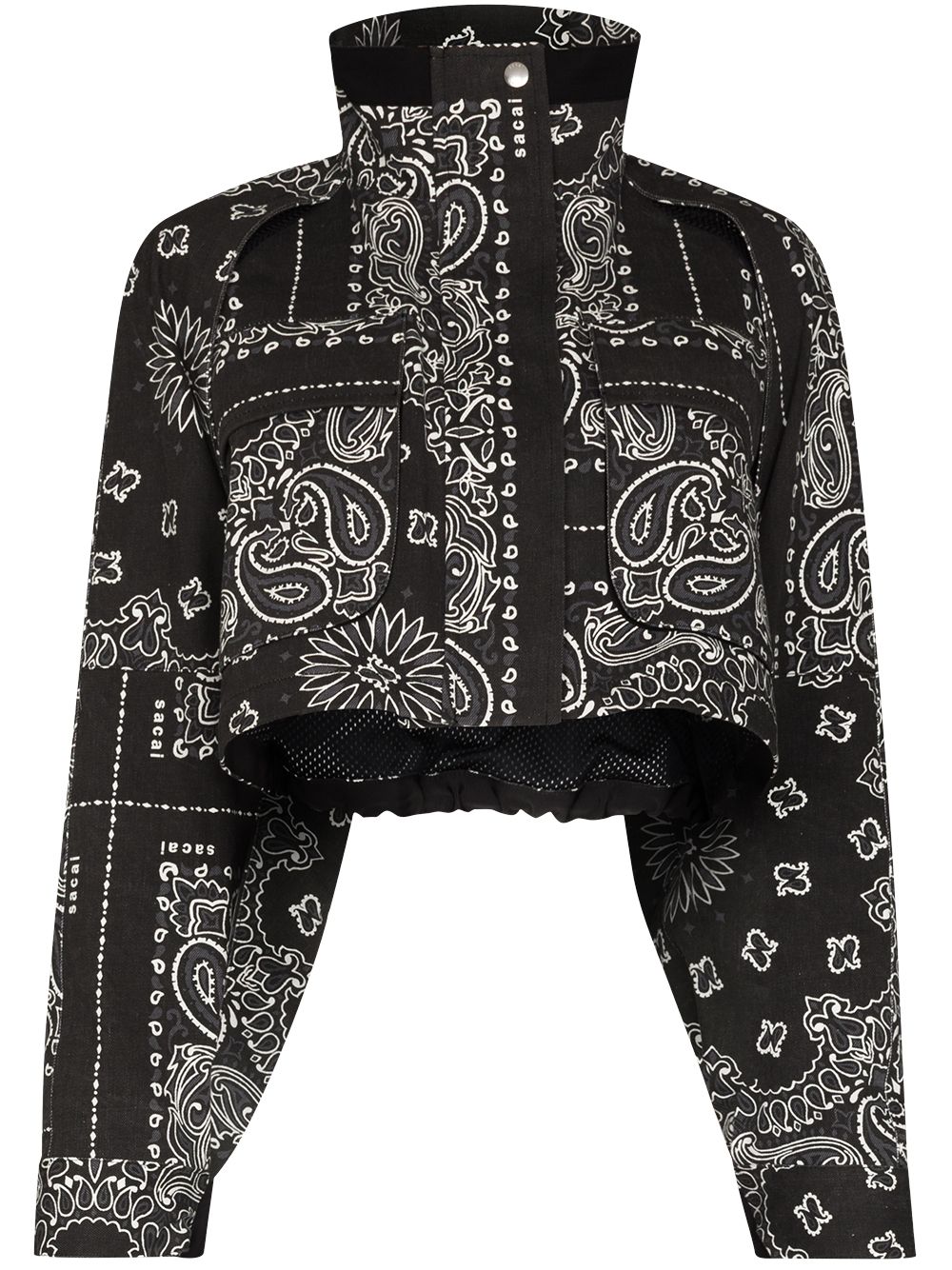 Buy Sacai Bandana-print Crop Jacket - Black At 75% Off | Editorialist