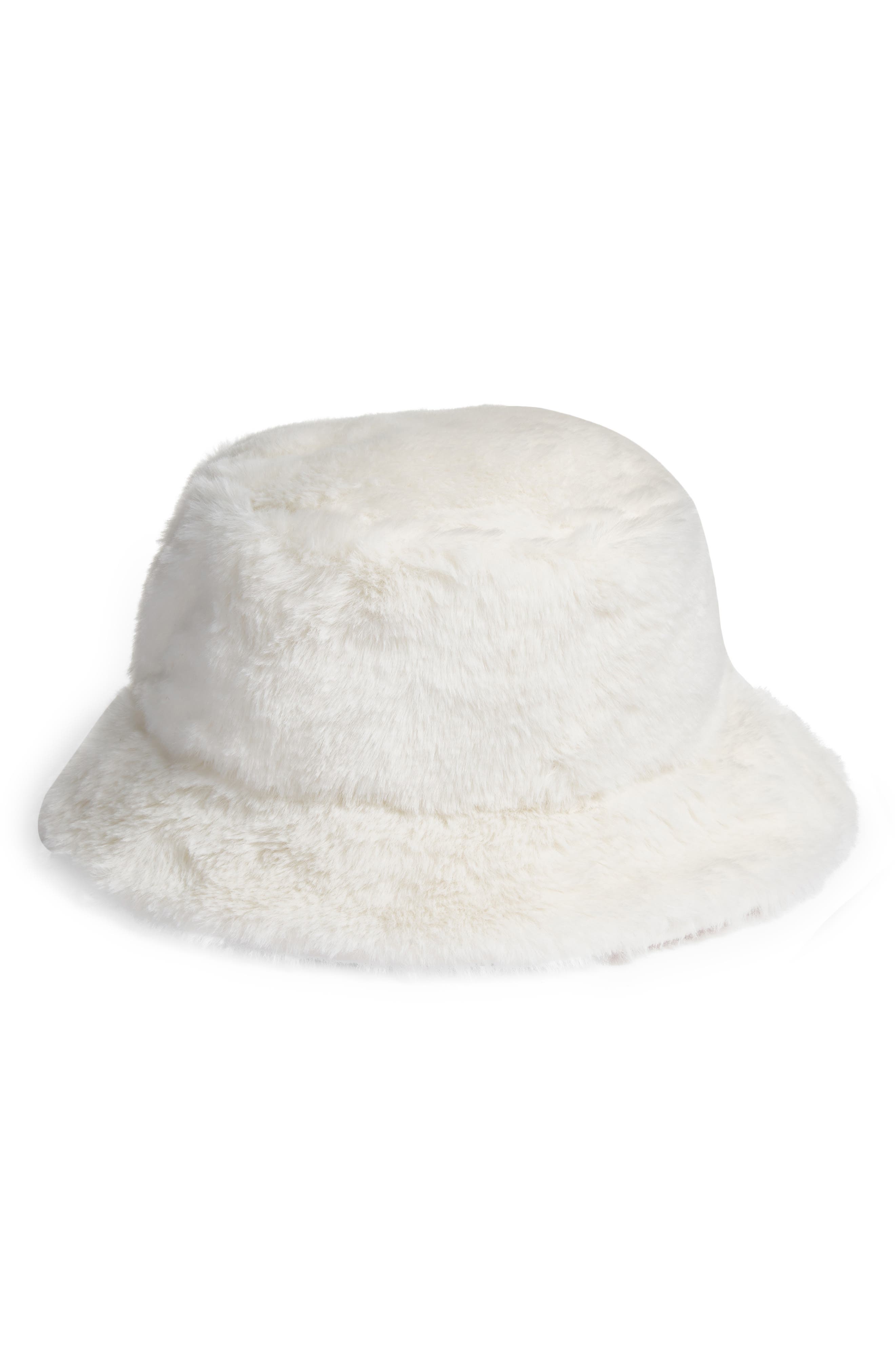 Open Edit White / Off White Faux Fur Bucket Hat OS xo, Fetti Bachelorette Party Decorations White Bride Fur  main image 4