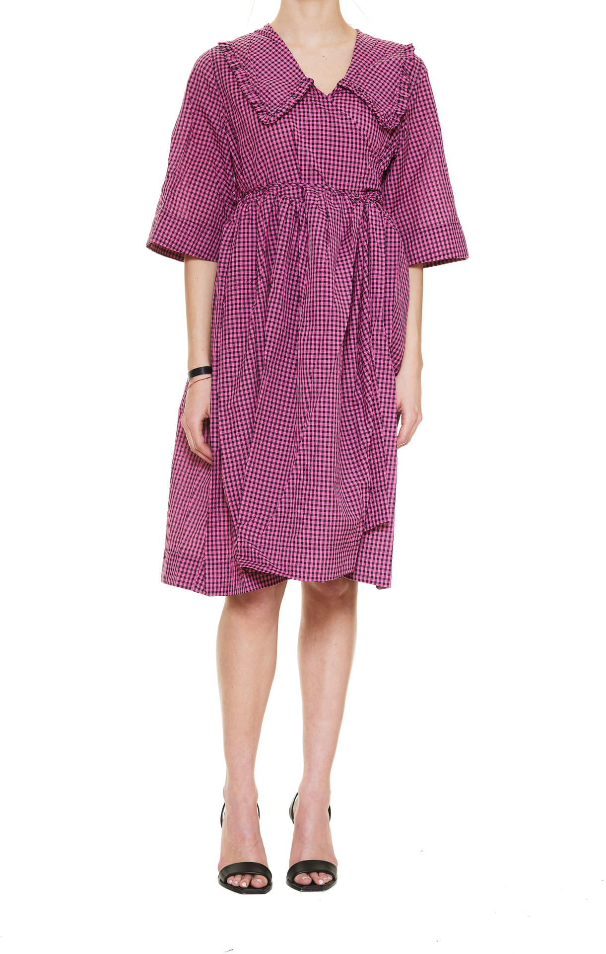 ganni seersucker dress purple Seersucker Check Dress in Persian Violet