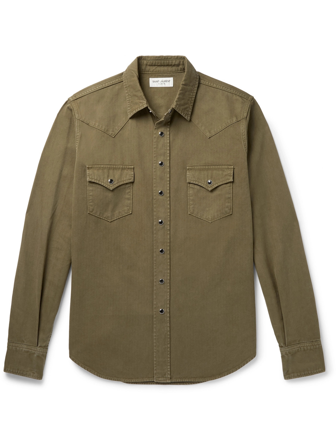 Saint Laurent Herringbone Cotton Western Shirt - Green | Editorialist