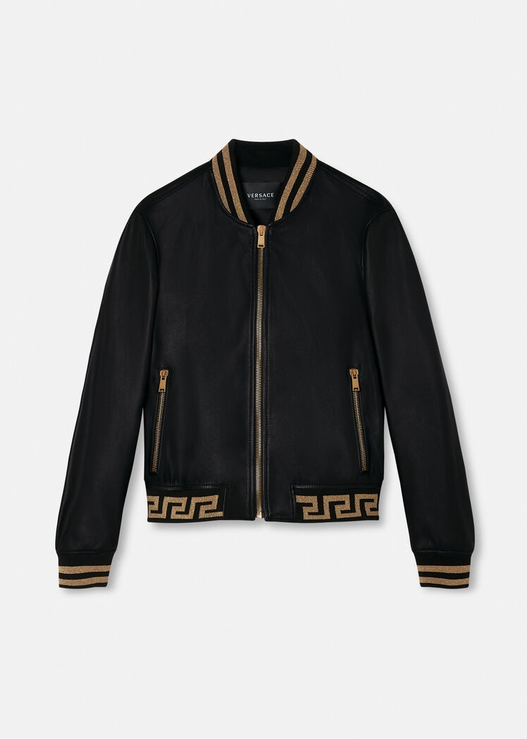 Versace Greca Nappa Leather Bomber Jacket - Black | Editorialist