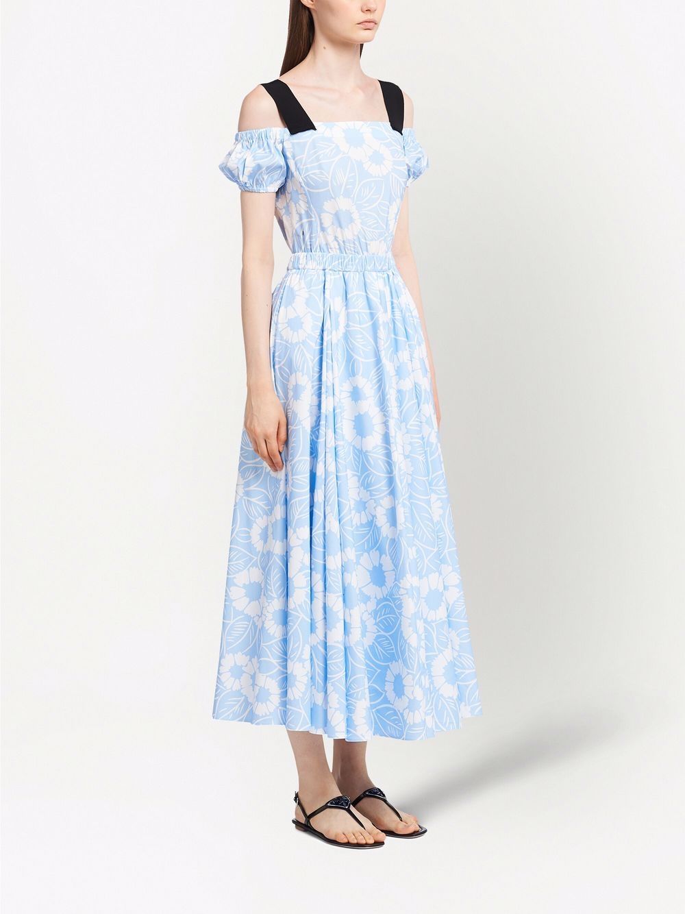 PRADA Prada floral-print off-shoulder cotton dress