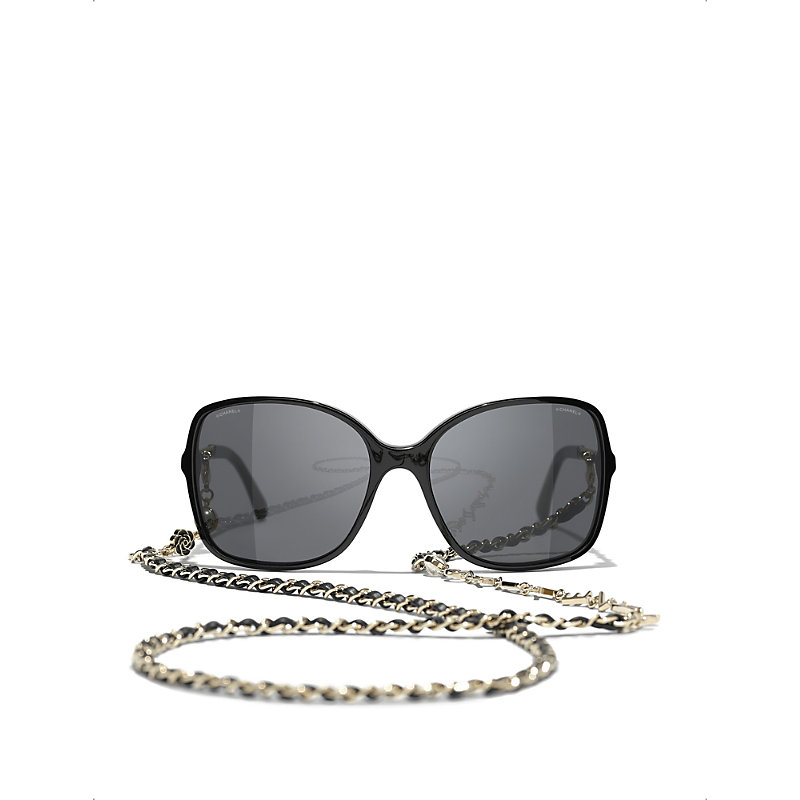 Chanel Oversized Square Sunglasses With Chain - Black  display picture 3