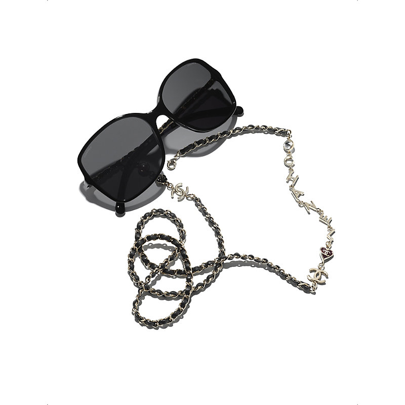 Chanel Oversized Square Sunglasses With Chain - Black  display picture 1