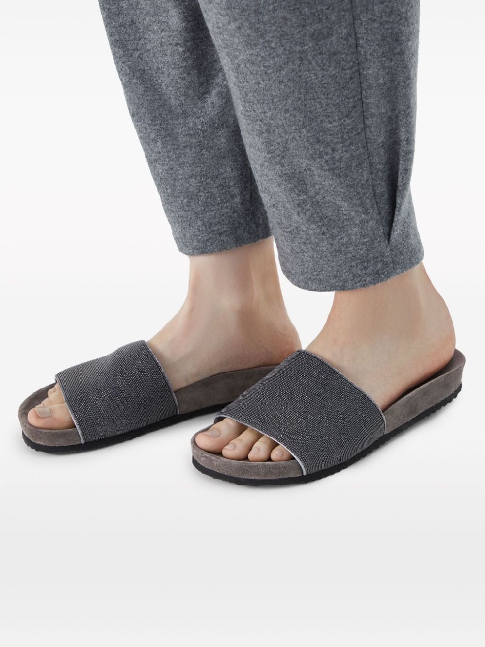 BRUNELLO CUCINELLI Monili Embellished Leather Slides