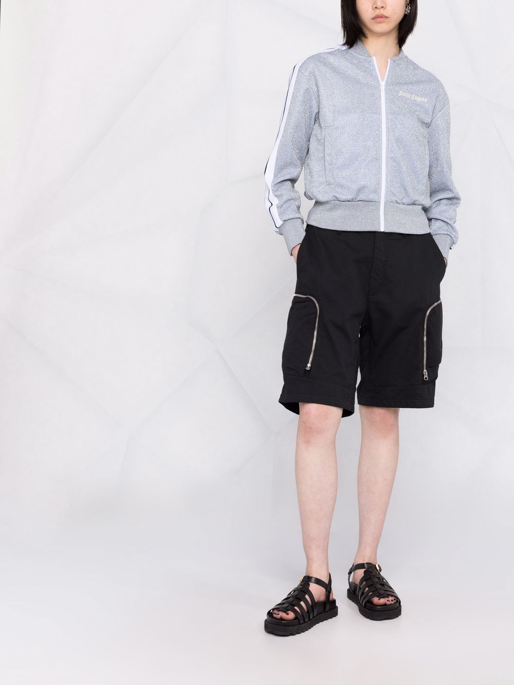 PALM ANGELS Logo-Print Glitter Zip-Up Jacket