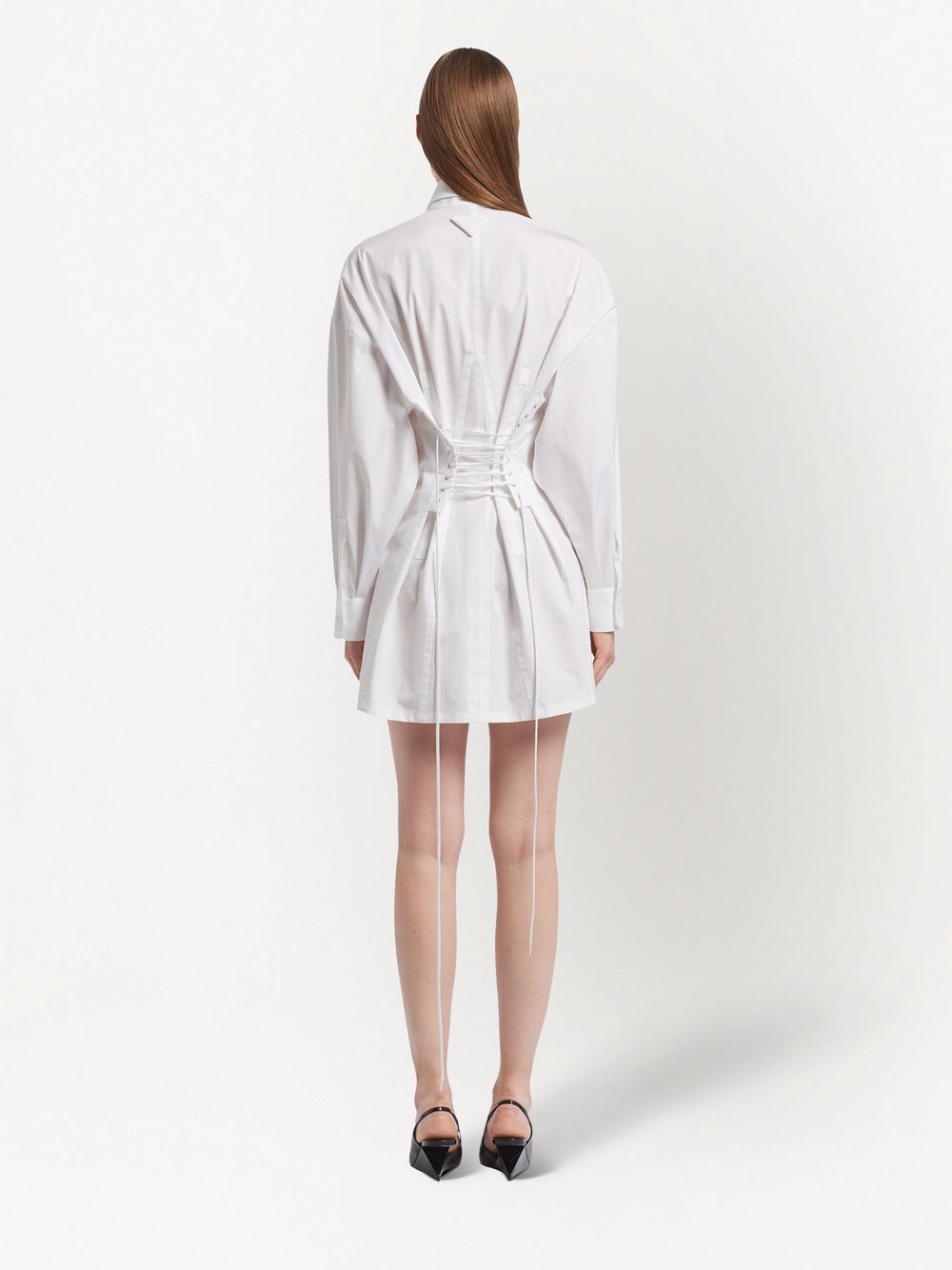 lace up shirt dress Prada Printed Poplin Mini-dress, Women, White, Size 40