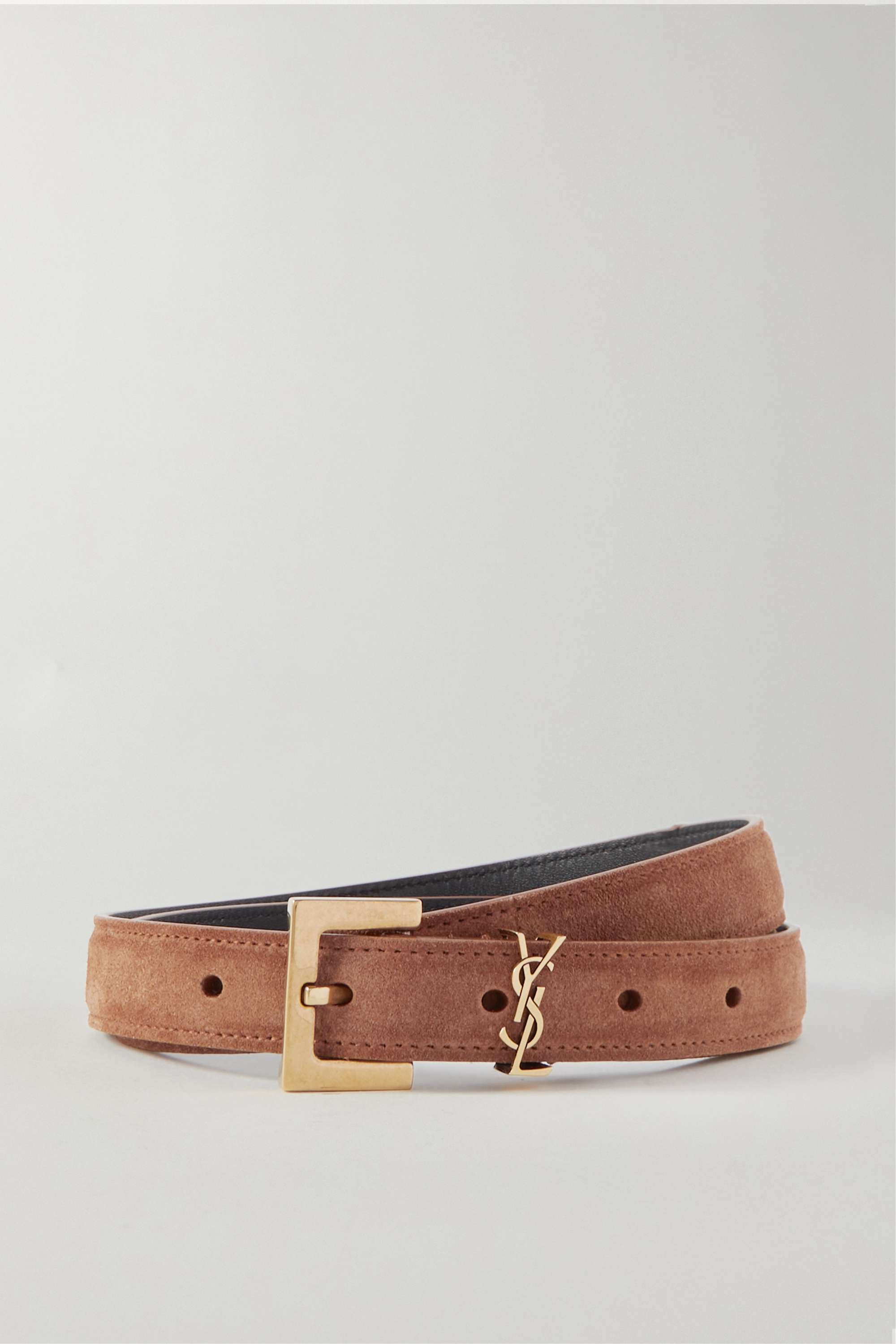 YSL Saint Laurent Monogram Serpent Buckle Belt Burgundy Suede Sz 60 Cassandre leather belt Saint Laurent Burgundy size 75 cm in  main image 3