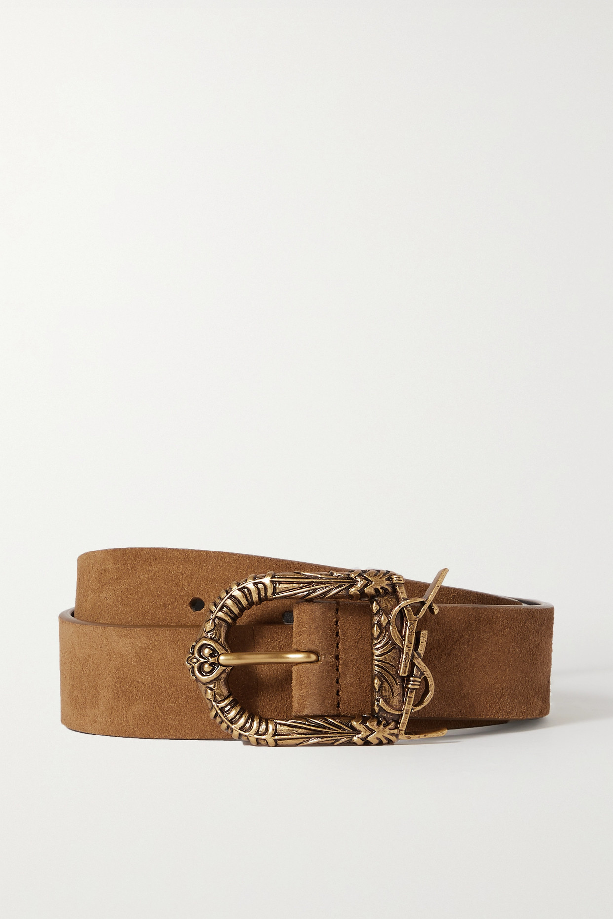 Saint Laurent Monogramme Suede Belt - Red | Editorialist
