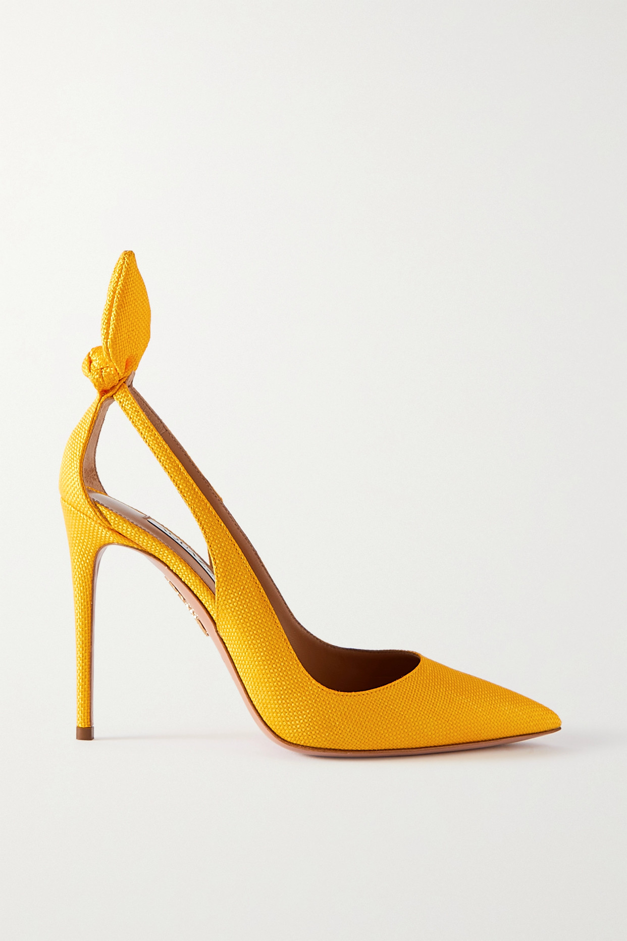 Buy AQUAZZURA Bow Tie 105 Cutout Woven Raffia Pumps - Yellow At 50% Off ...