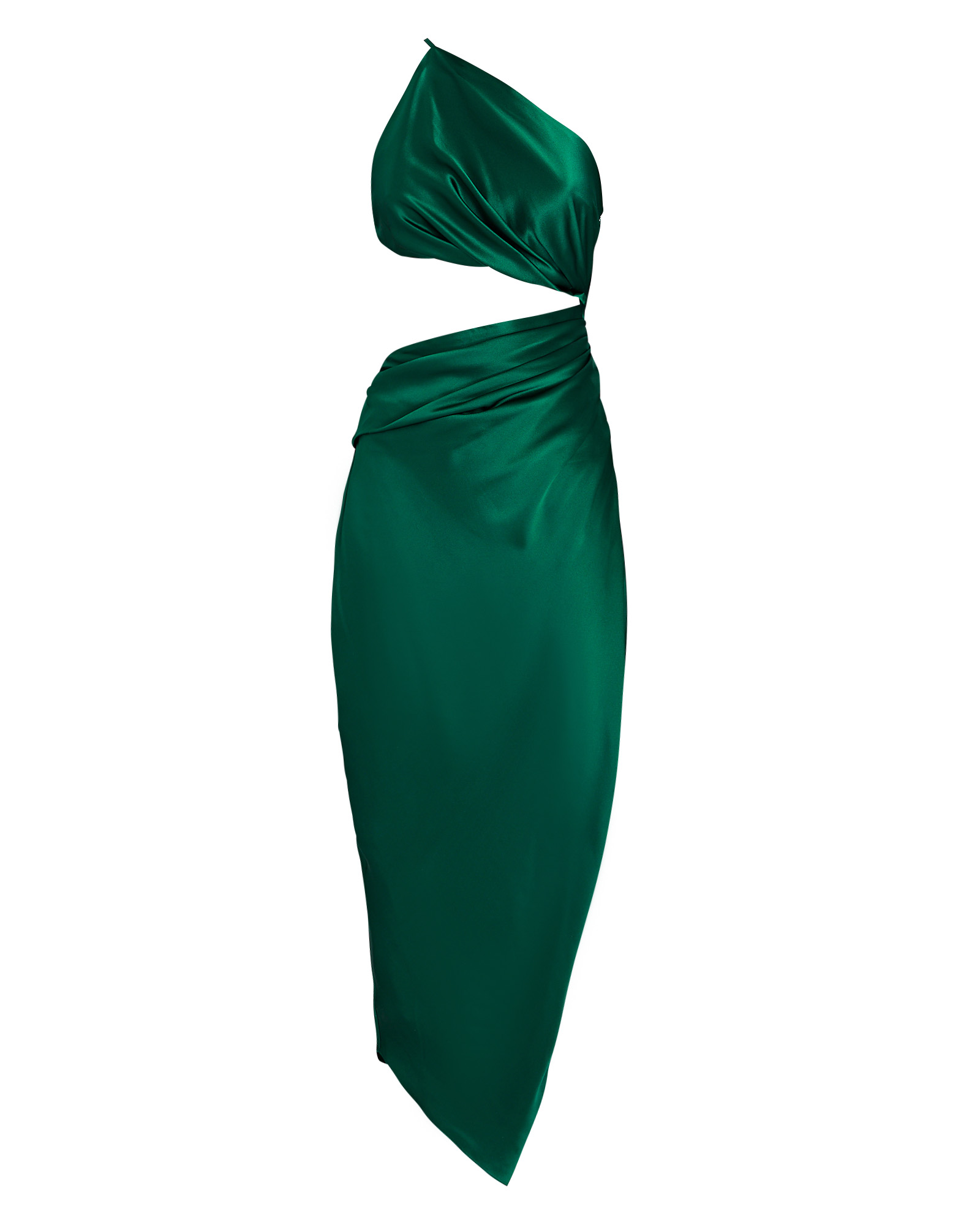 green emerald velvet dress Emerald One-Shoulder Satin Midi Dress – trinarosh
