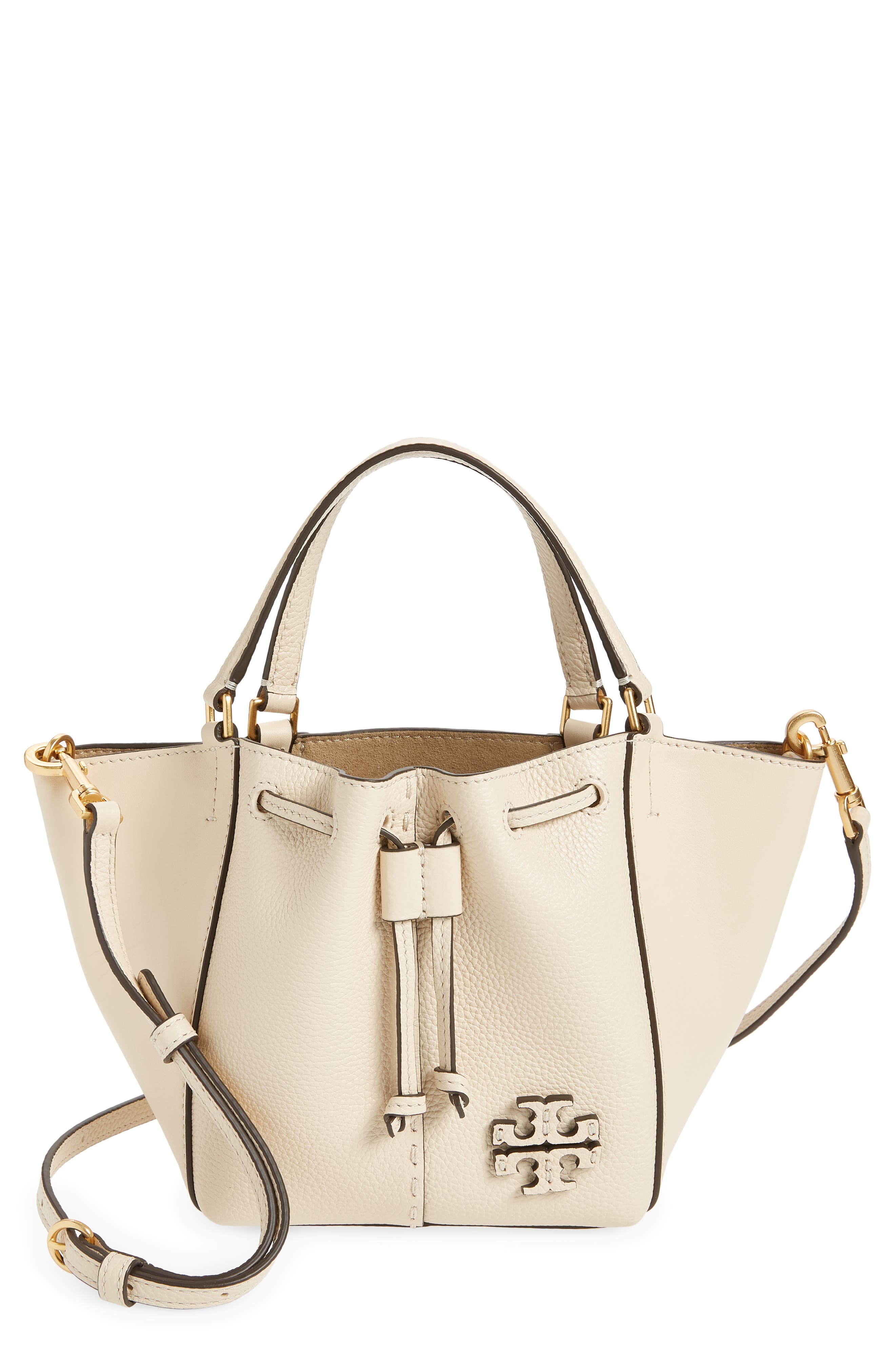 Tory Burch Mcgraw Mini Leather Drawstring Satchel - Brie | Editorialist