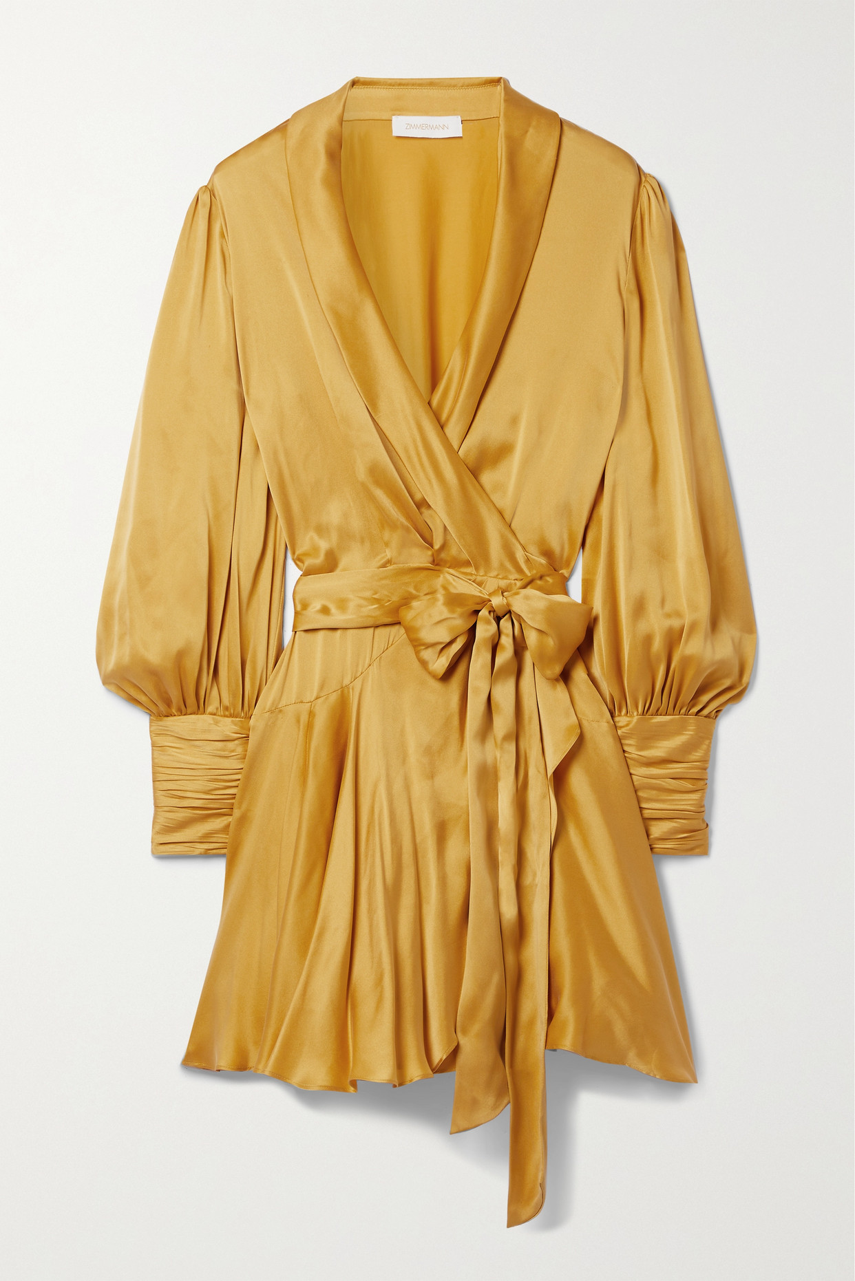 Zimmermann Ruffled Silk-Satin Mini Wrap Dress In Gold - 50% Off | Editorialist Zimmermann Ruffled Silk-Satin Mini Wrap Dress In Gold - 50% Off | Editorialist