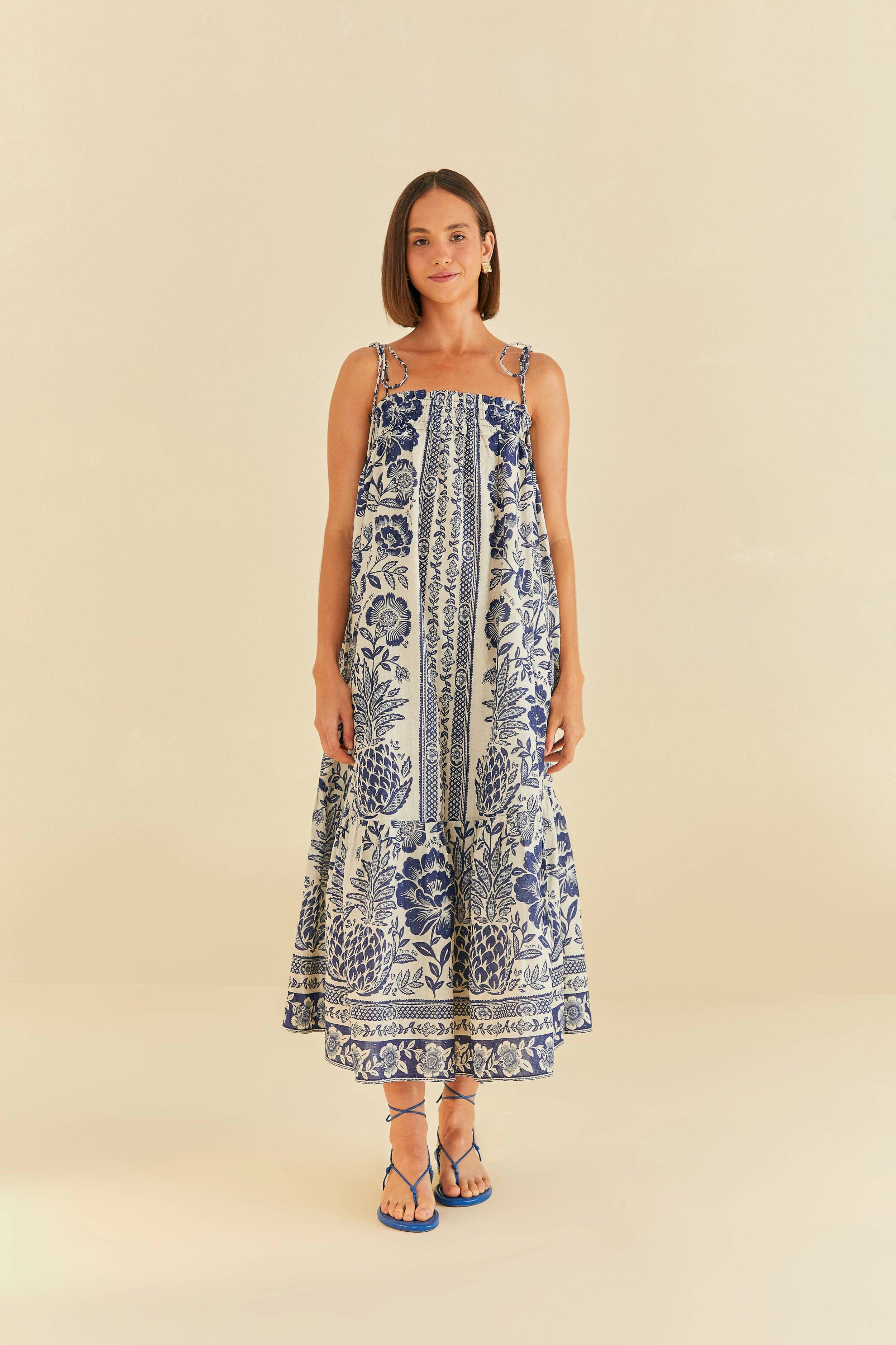 Farm Rio Active Pineapple Garden Maxi Dress - Blue Pineapple Garden |  Editorialist