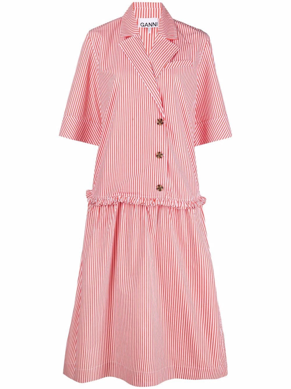 Ganni Striped Drop-Waist Midi Dress In Red - 60% Off | Editorialist