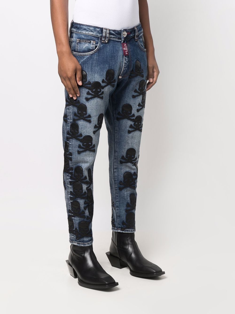 Philipp Plein Skull-Patch Tapered Jeans In Blue - 60% Off