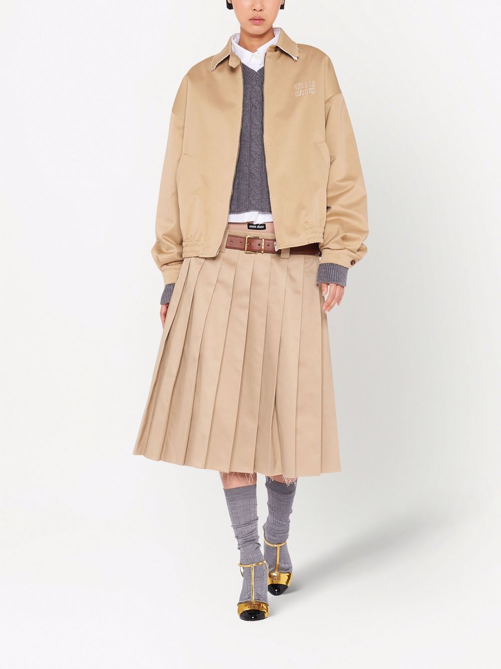 Miu Miu Oversized Cotton Blouson Jacket - Neutrals
