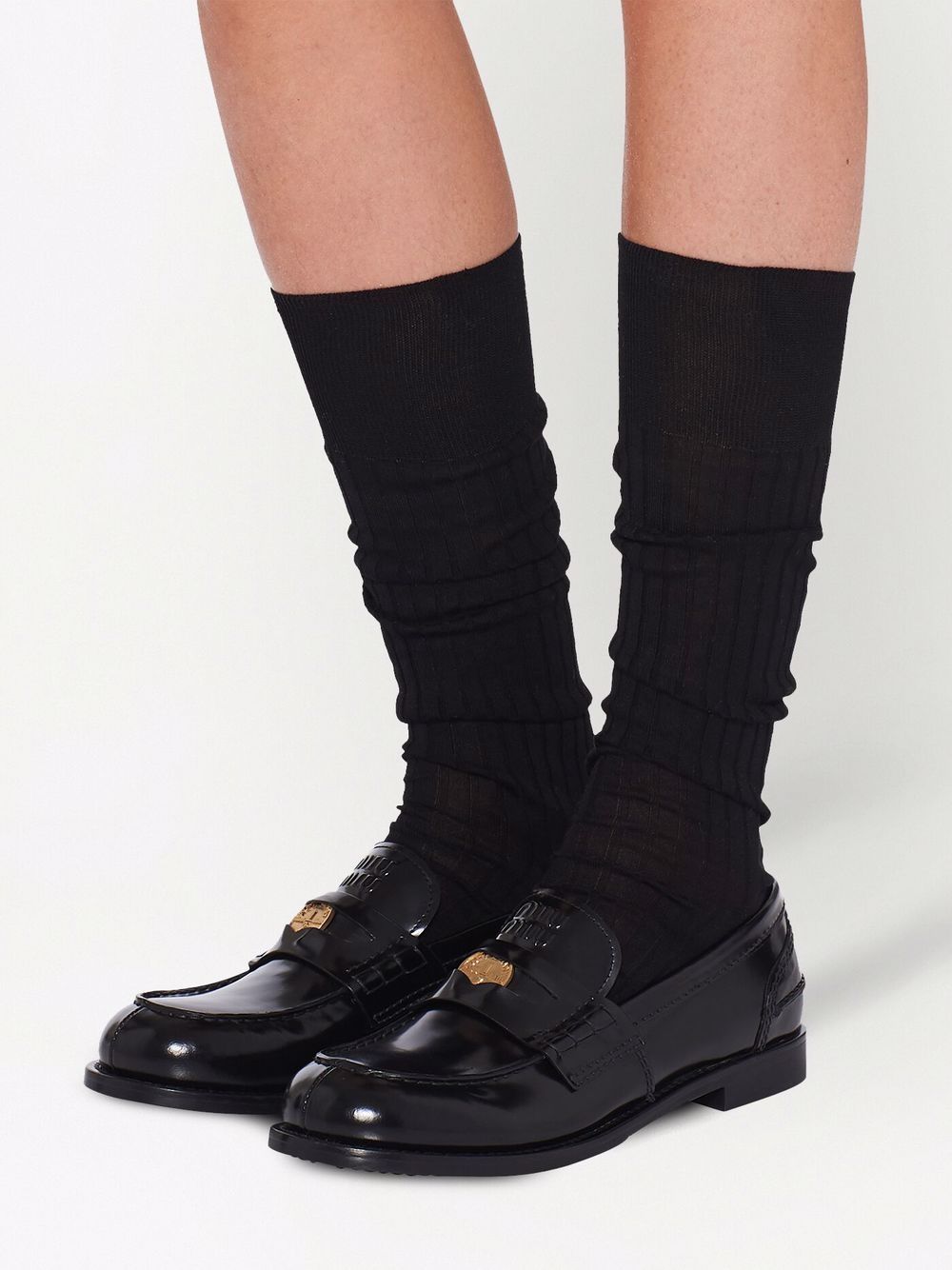 Miu Miu Leather Penny Loafers - Black | Editorialist