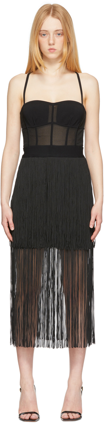 blue dress for baby girl Herve Leger Women's The Autumn Fringe Bandage Gown - Black