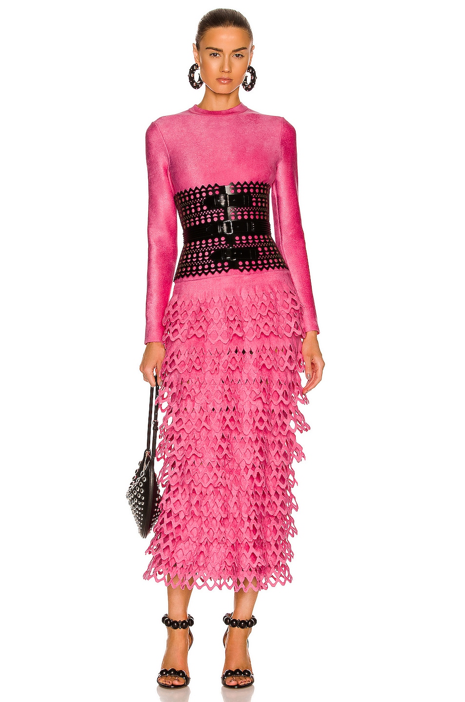 ALAÏA ALAÏA Long Velvet Dress with Laser Cut-Outs
