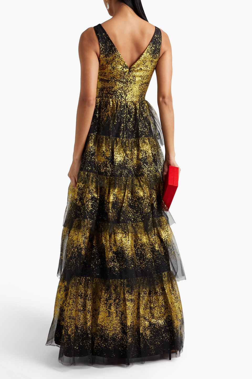 green emerald velvet dress Marchesa Notte Embroidered Foiled Tea-Length Dress main image 0