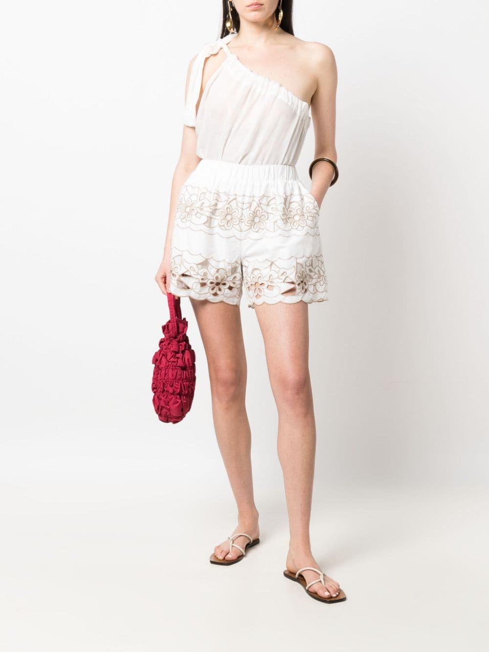 RED VALENTINO High-Waisted Floral Embroidered Shorts