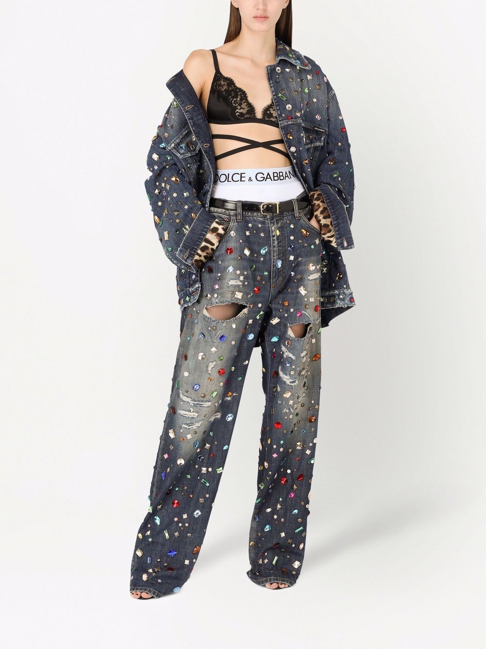 DOLCE & GABBANA Rhinestone-Embellished Straight-Leg Jeans