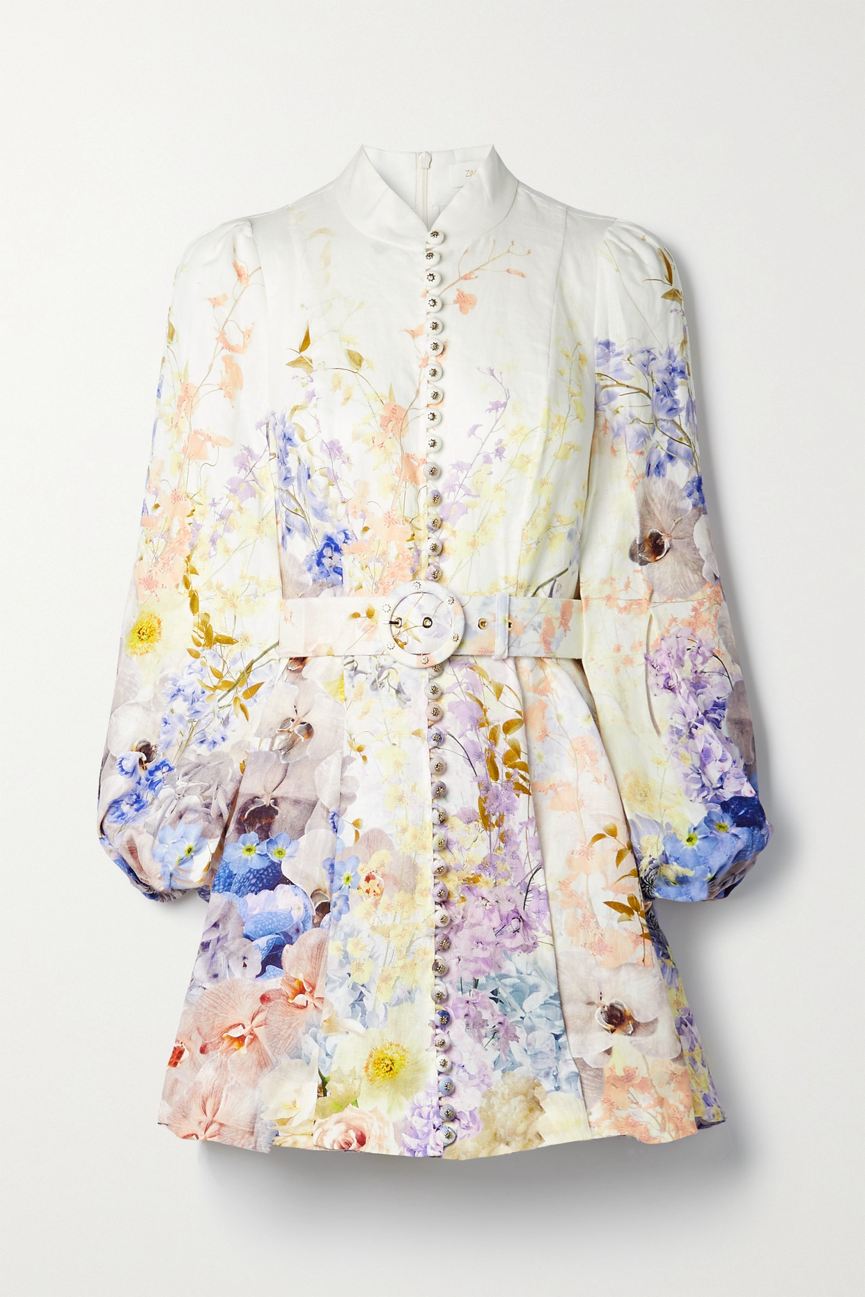 Zimmermann Rhythmic Belted Embellished Floral-Print Linen Mini Dress - White | Editorialist Zimmermann Rhythmic Belted Embellished Floral-Print Linen Mini Dress - White | Editorialist