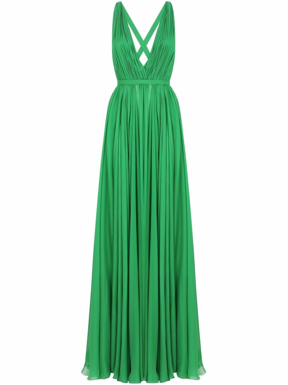 Dolce & Gabbana V-Neck Chiffon Maxi Dress - Green | Editorialist