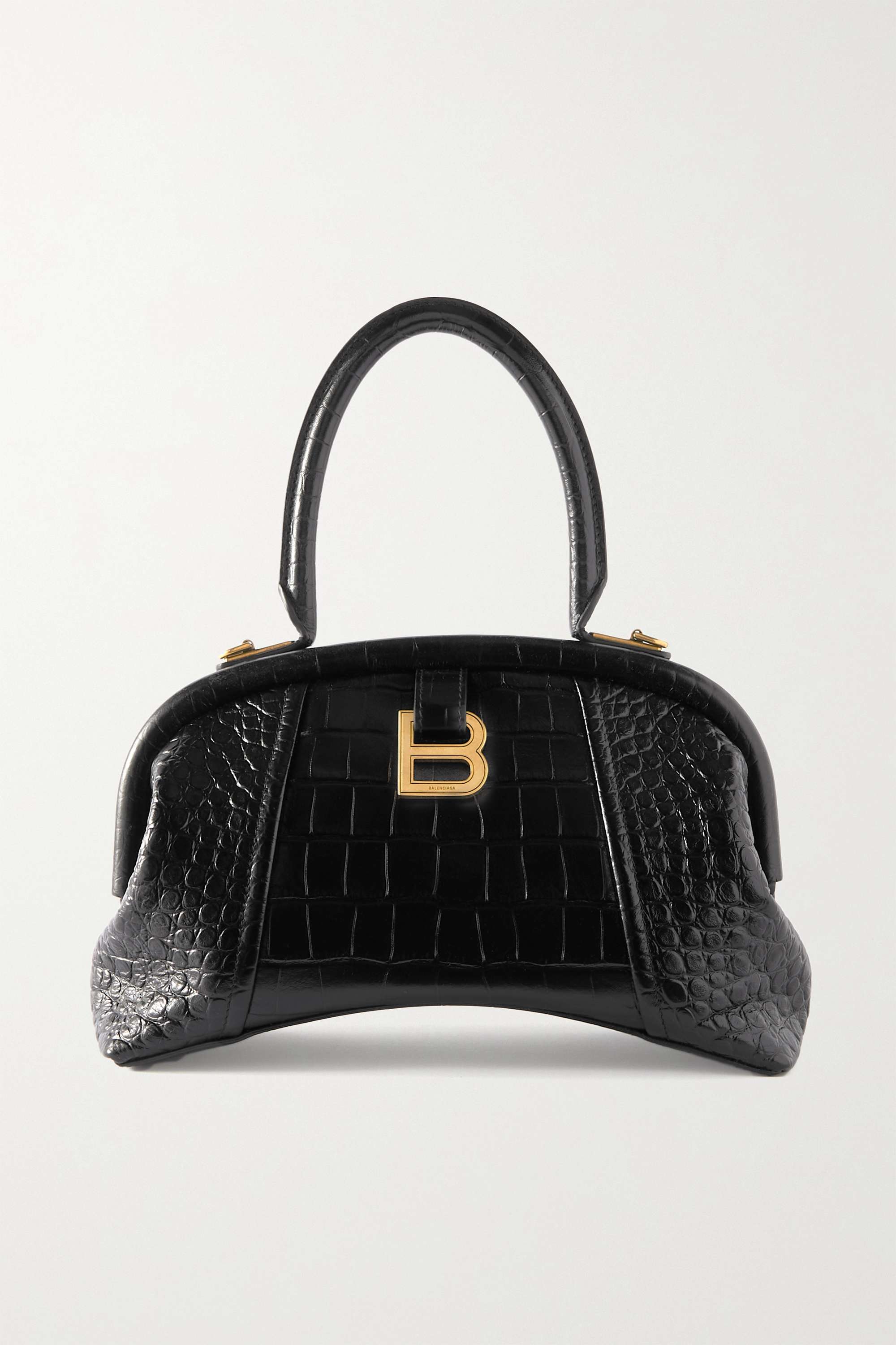 Balenciaga Editor Small Croc-Effect Leather Shoulder Bag - Black 