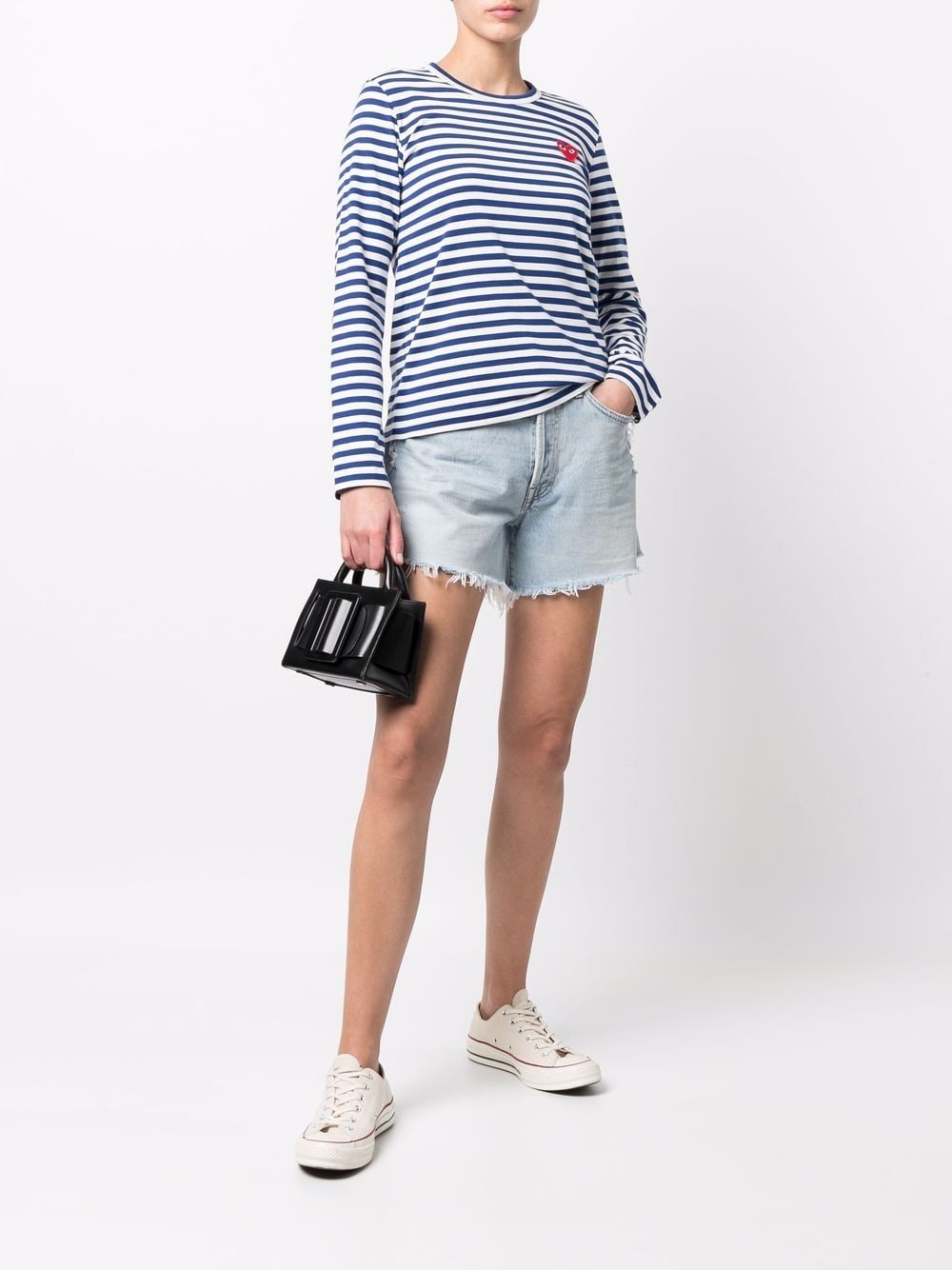 PLAY COMME DES GARCON Comme Des Garçons Play Heart-Patch Striped T-Shirt