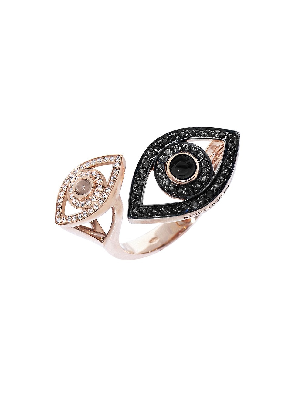 NETALI NISSIM Double Eye 18k Rose Gold Diamond & Quartz Ring - Black ...