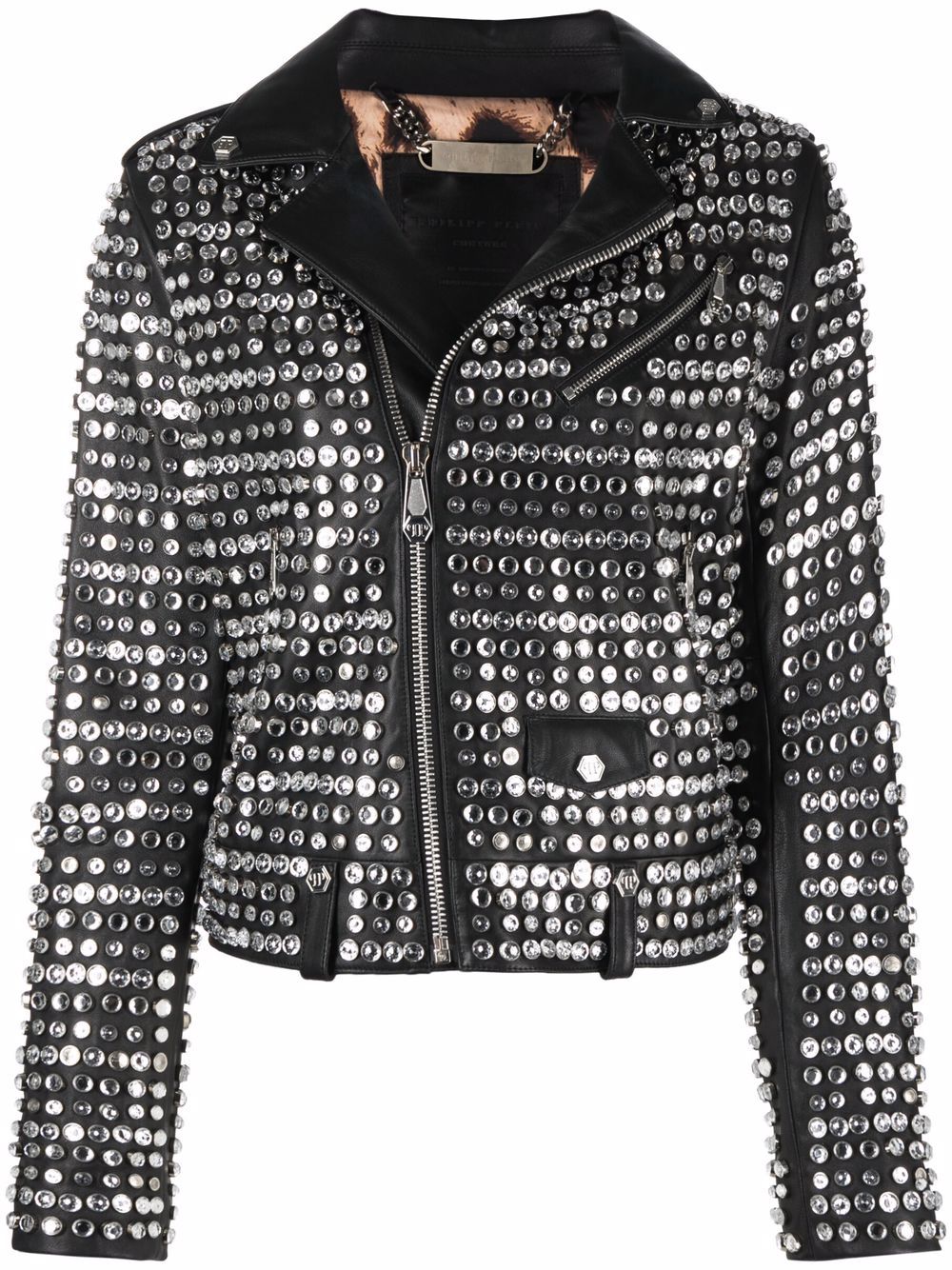 PHILIPP PLEIN Philipp Plein Crystal-Embellished Leather Biker Jacket