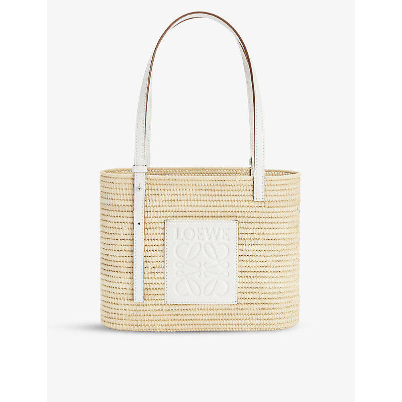 Loewe Square Small Raffia And Leather Basket Bag - Natural/White