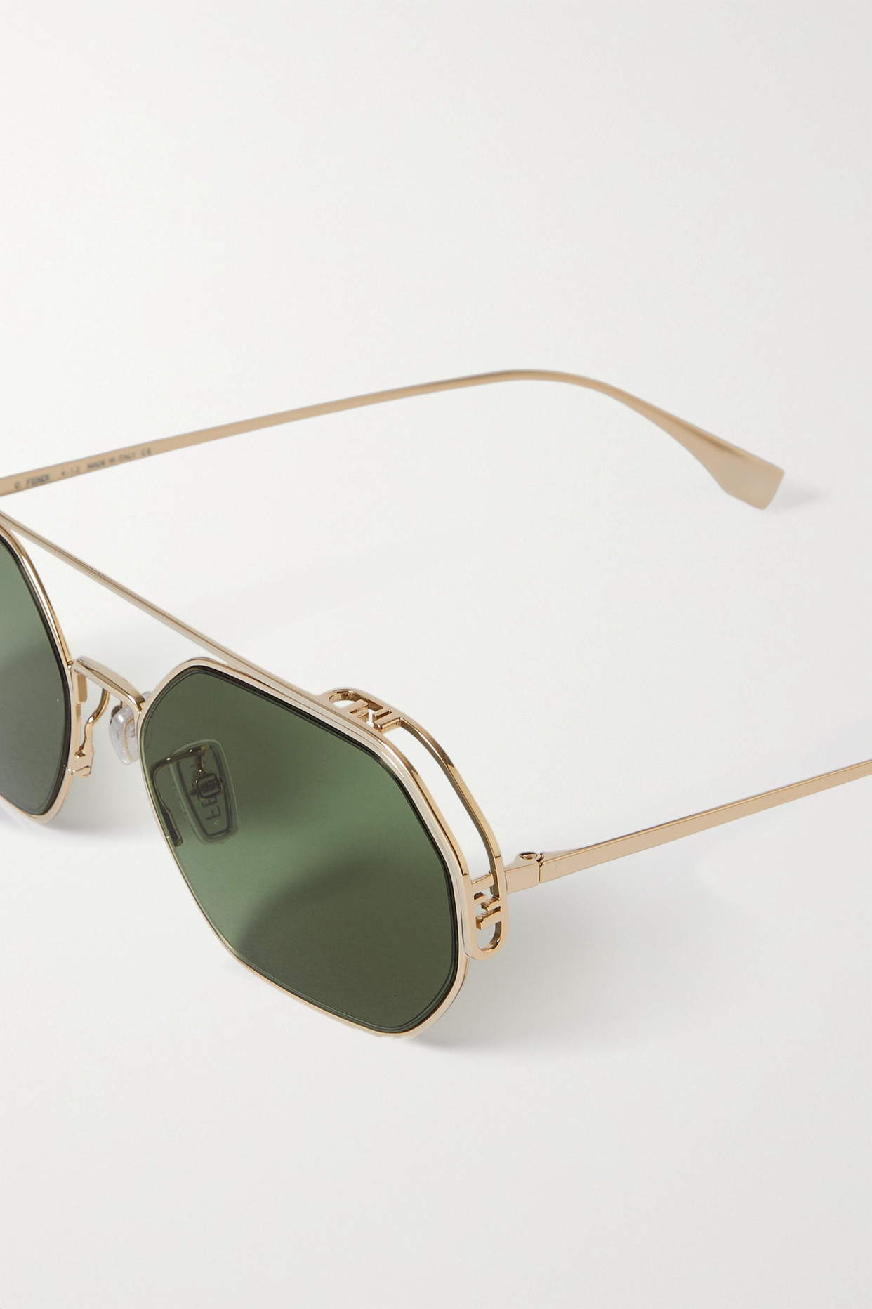 Fendi Gold Hexagon Sunglasses with Pink Pearl Accents Fendi - O main image 3