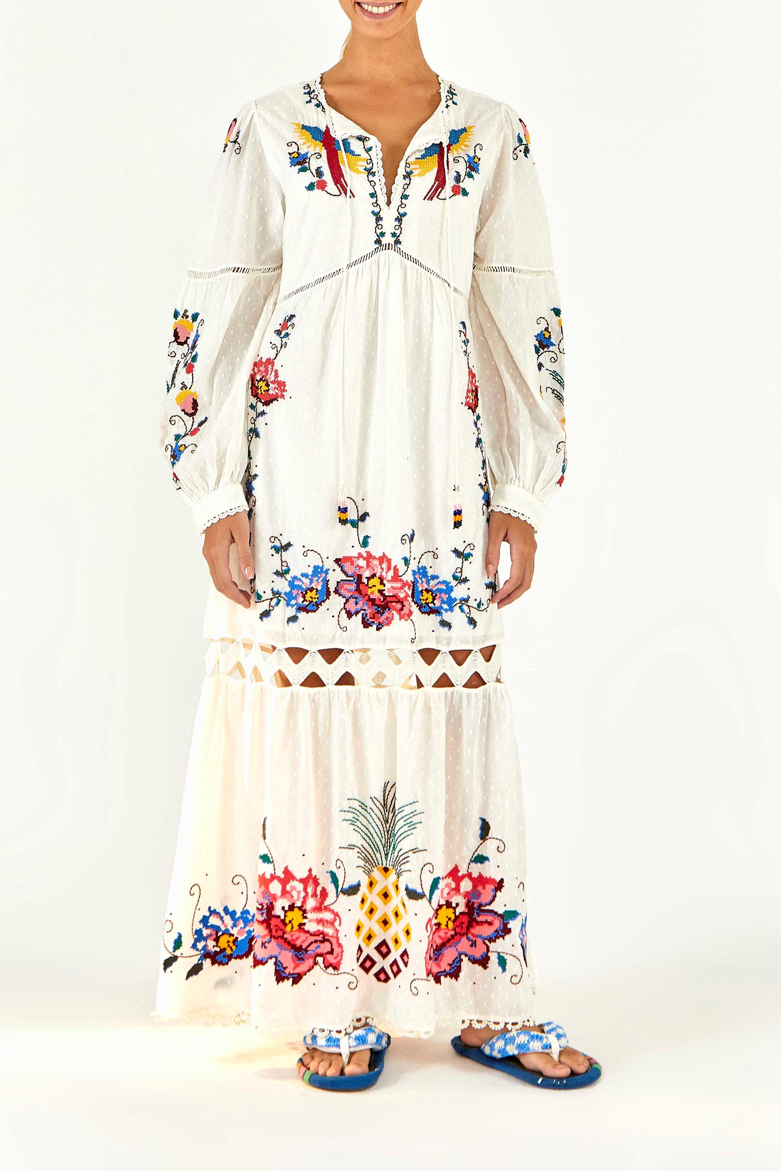 green emerald velvet dress Pink City Prints Neon Fruit Embroidered Athens Dress main image 1