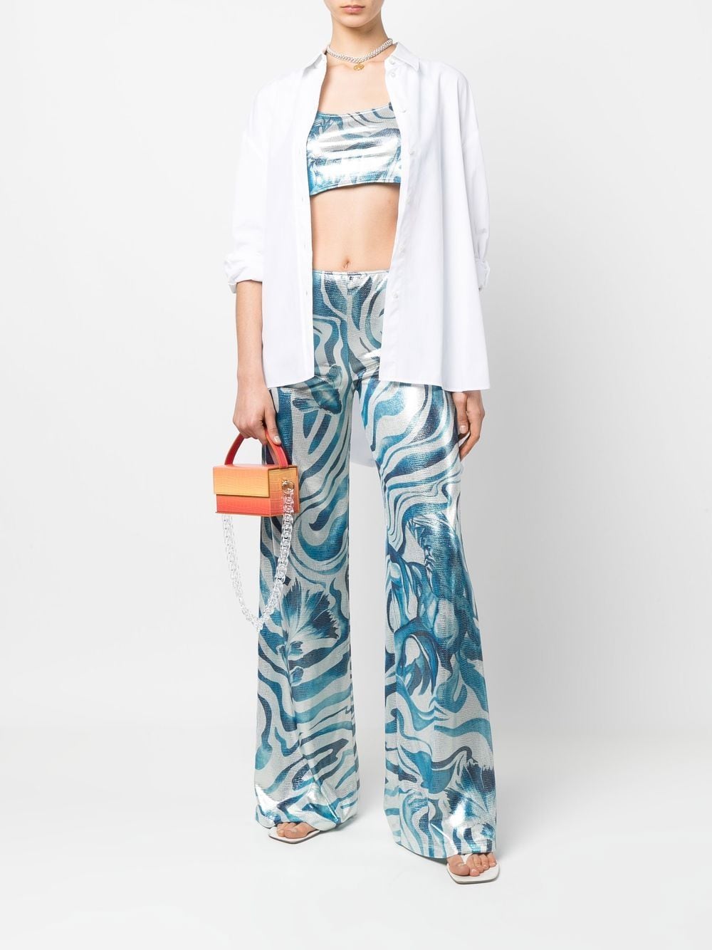 ALBERTA FERRETTI Alberta Ferretti Metallic Swirl Print Wide Leg Trousers
