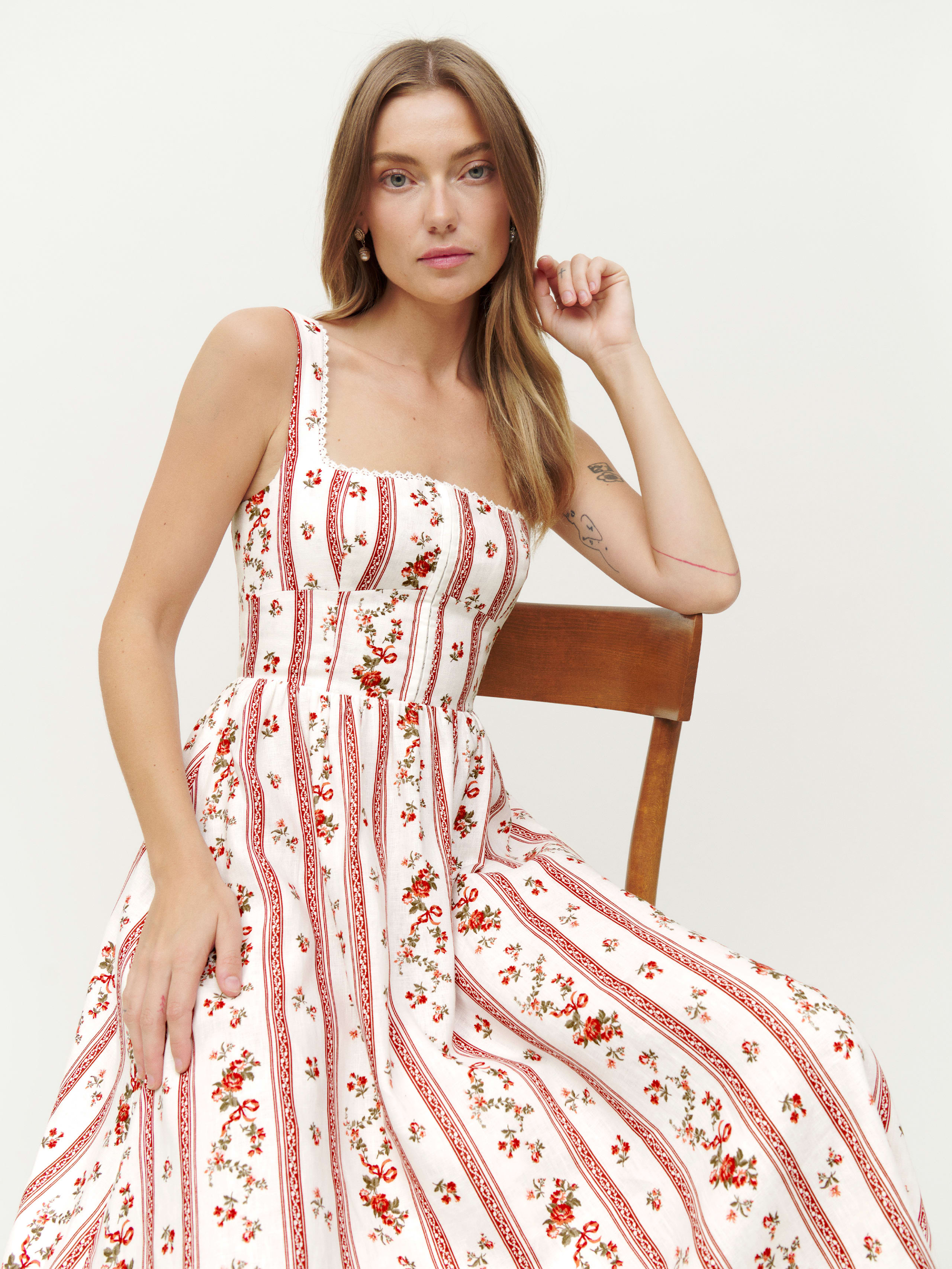 Reformation Tagliatelle Linen Midi Dress - Vienna | Editorialist