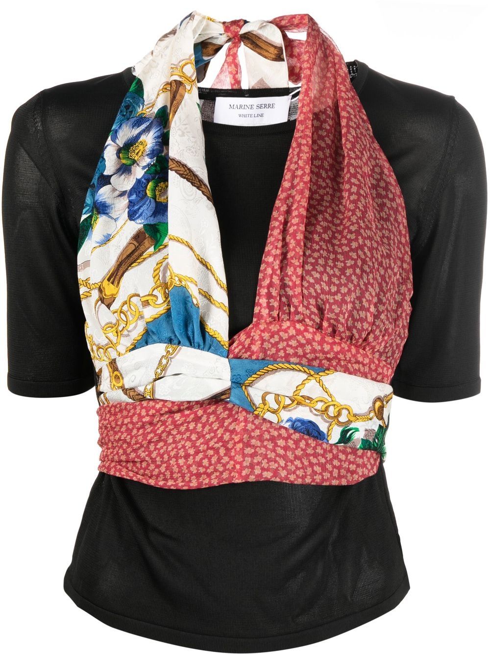 MARINE SERRE Marine Serre Multicolor Silk Twisted Scarf Hybrid Knit Top