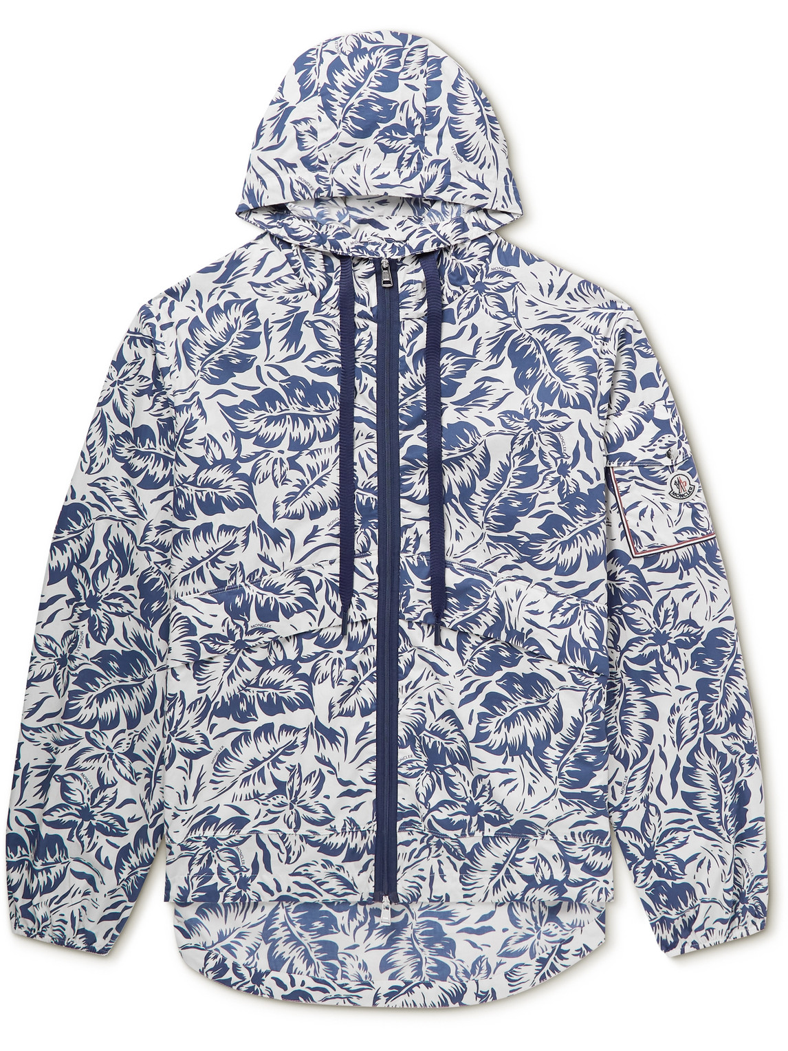 Moncler Ebizo Logo-AppliquéD Printed Cotton Hooded Jacket Blue