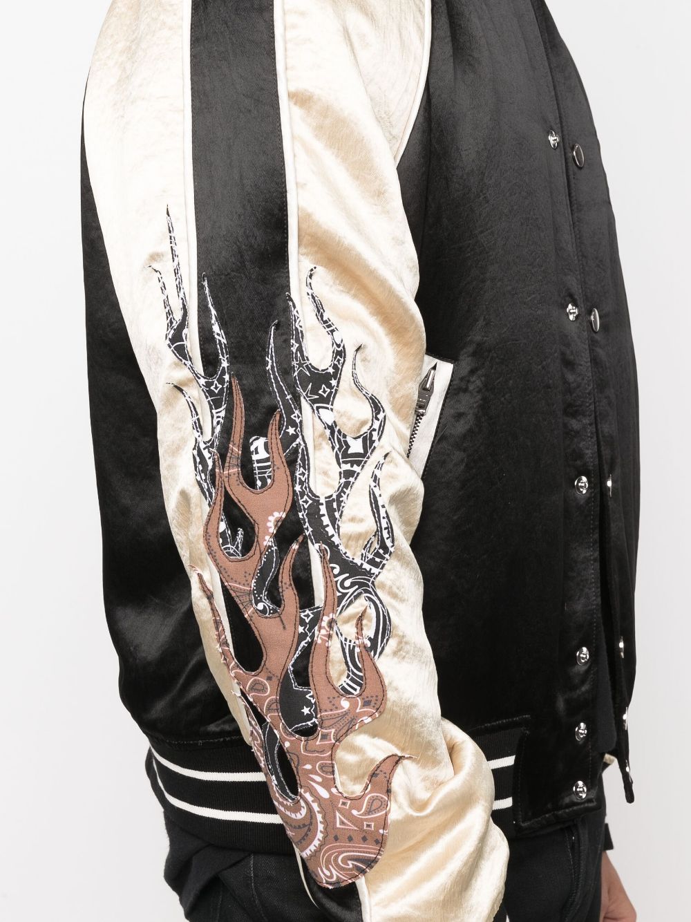 ジャケット・アウター AMIRI SATIN FLAMES SOUVENIR JACKET-BLACK Amiri Satin Flames Souvenir Varsity Jacket - Black | Editorialist