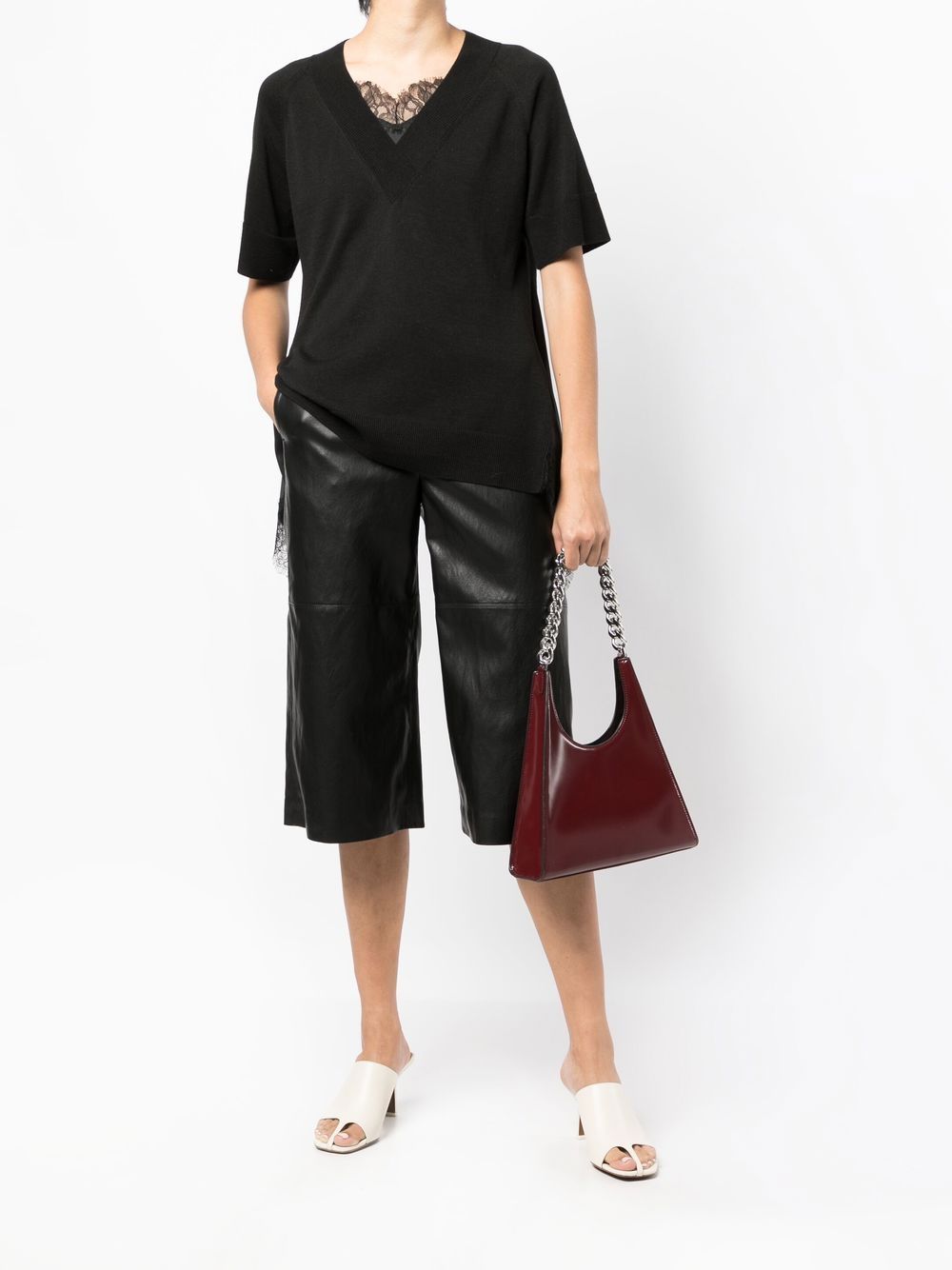 GOEN.J Goen.J Lace-Trim V-Neck T-Shirt