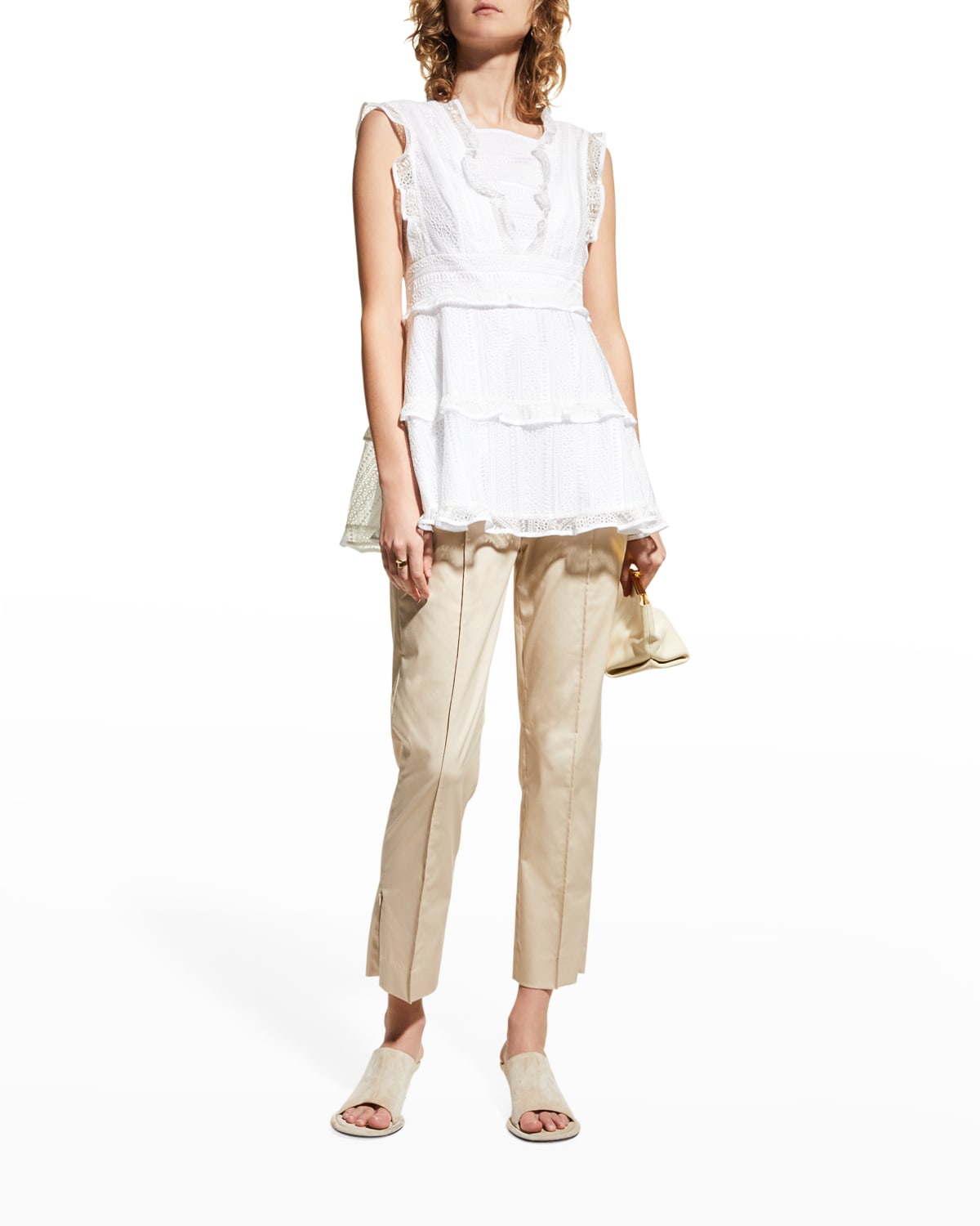 Adeam Hibiscus Tiered Ruffle Lace Top - White | Editorialist