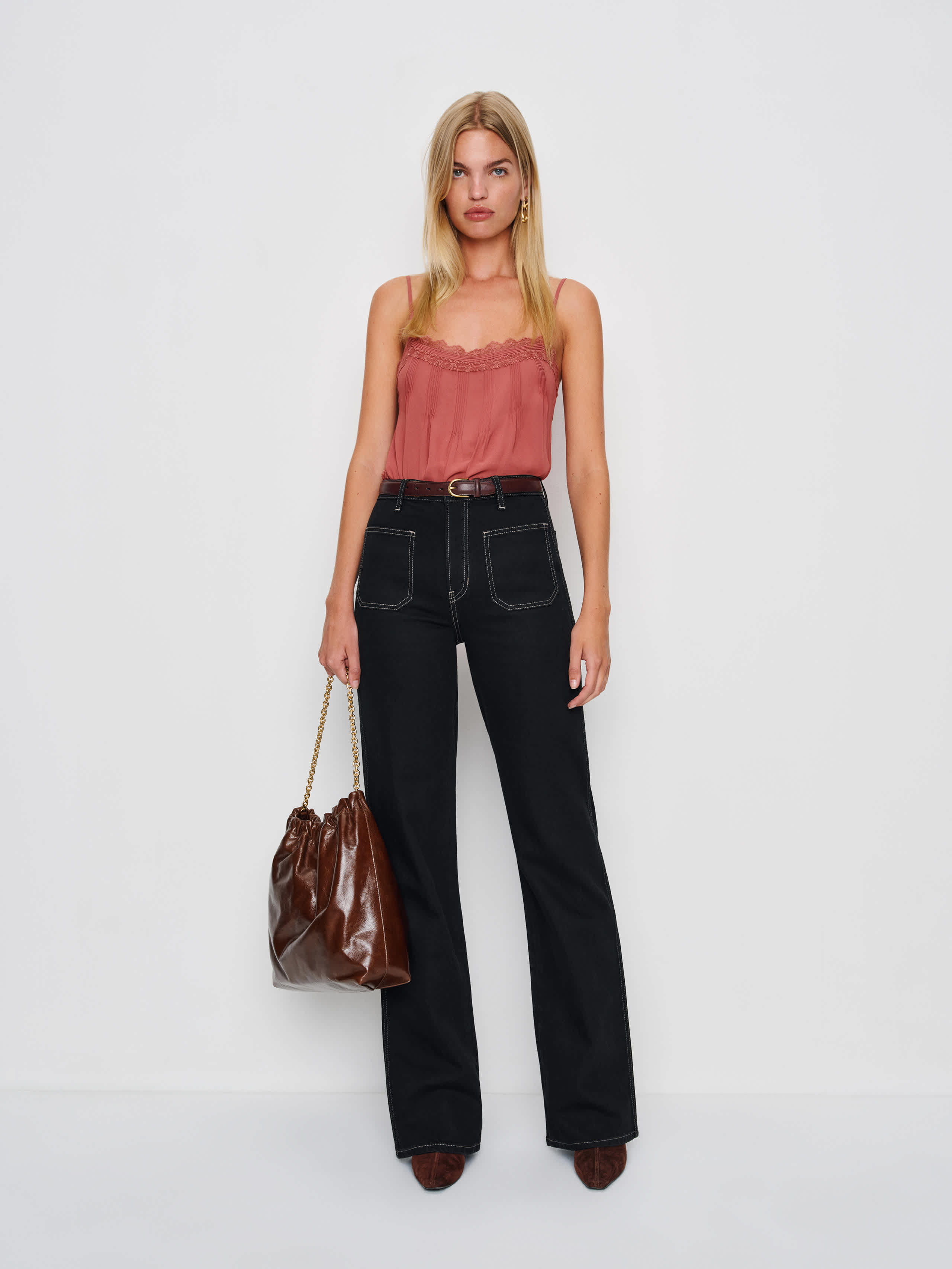 REFORMATION Alyssa Stretch High Rise Wide Leg Long Jeans