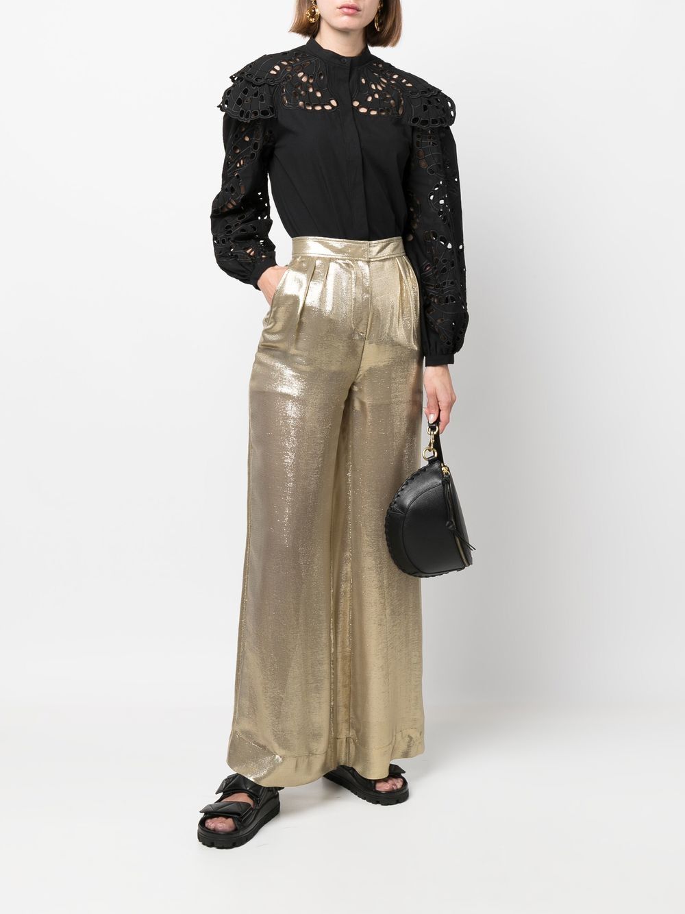 ALBERTA FERRETTI Alberta Ferretti Metallic Finish Wide-Leg Trousers