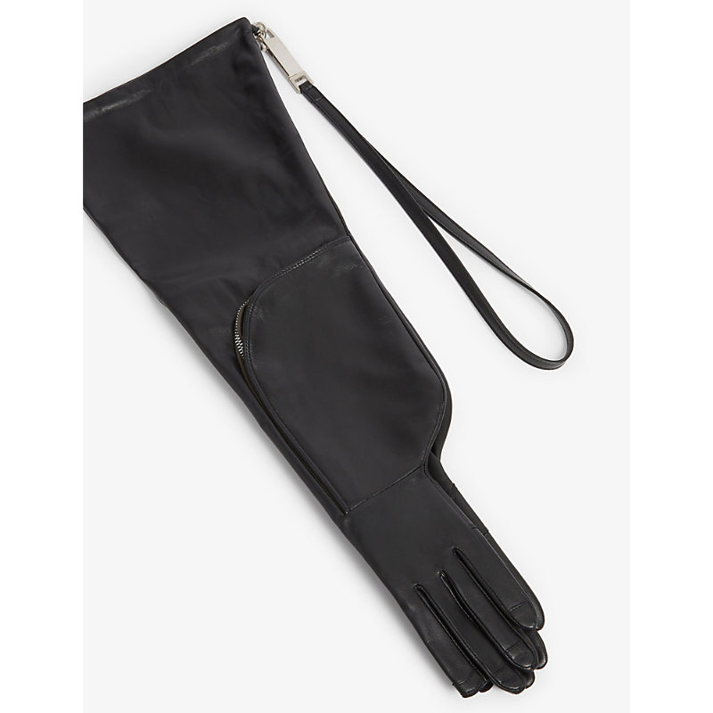 Rick Owens Zip-Wallet Wide Leather Gloves - Black | Editorialist