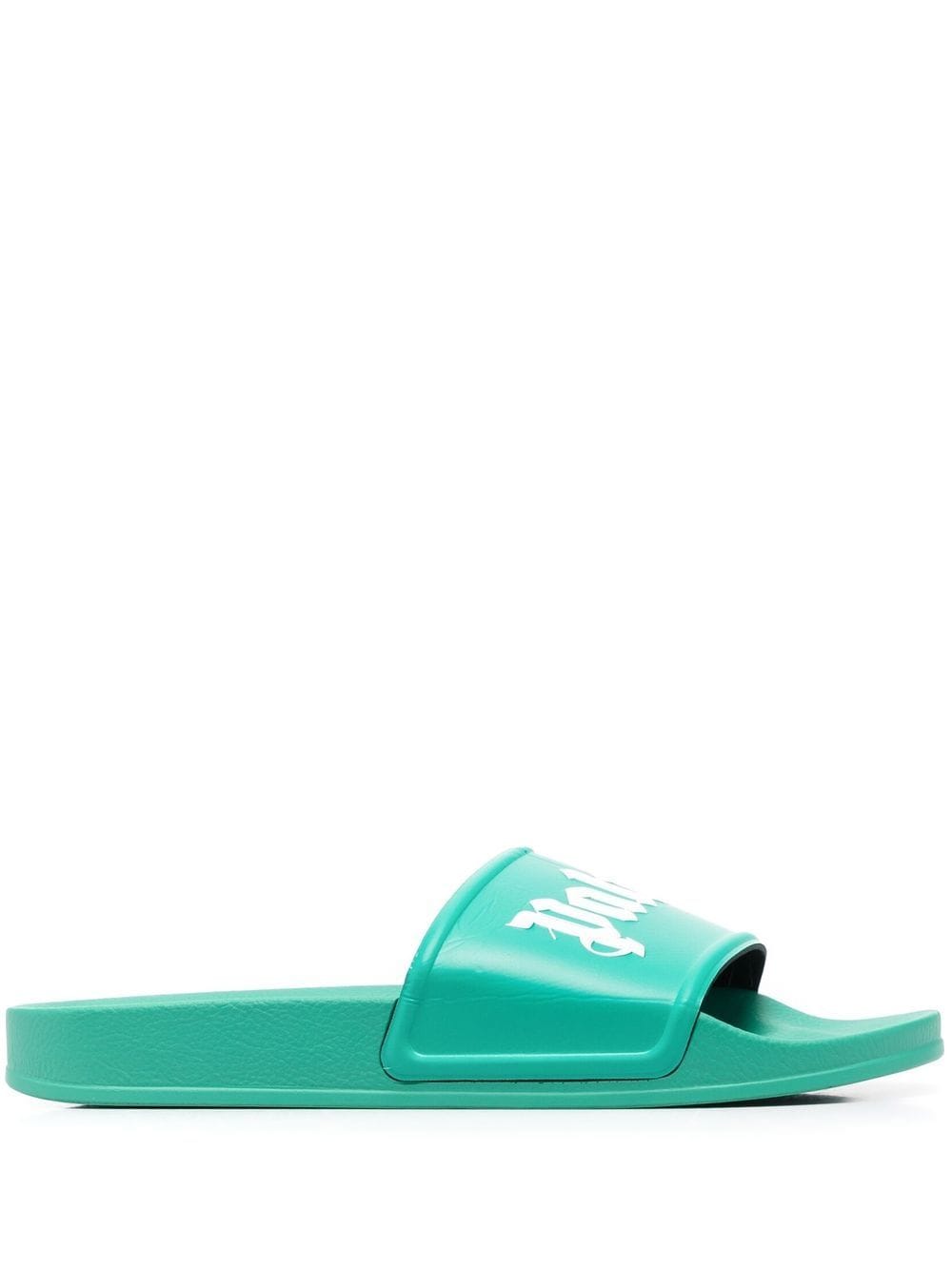 Palm Angels Logo-Print Slides - Green | Editorialist display picture 3