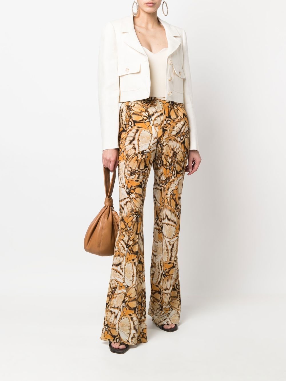 ALBERTA FERRETTI Alberta Ferretti Butterfly Print Silk Palazzo Trousers